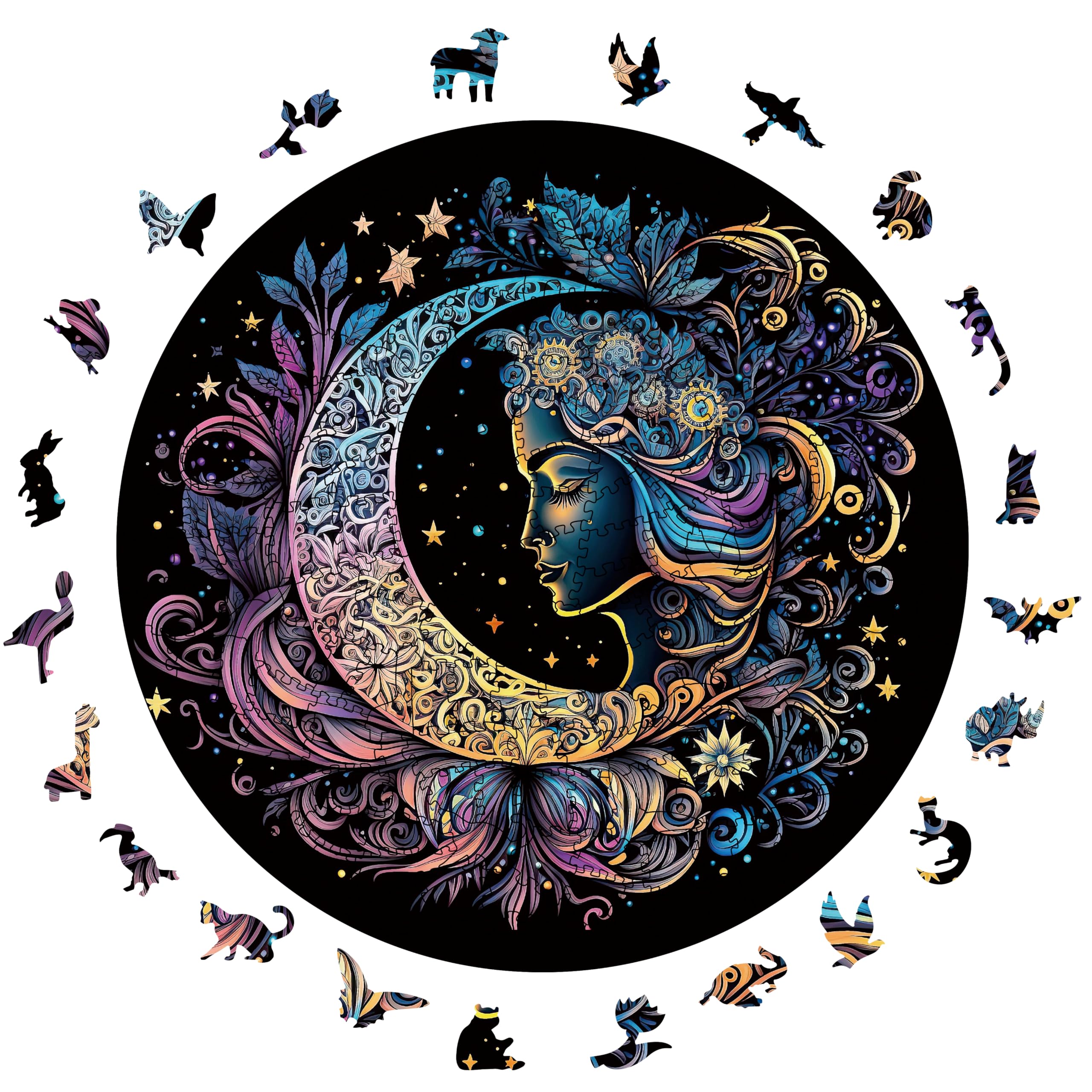 Amazon.com: Wooden Puzzles for Adults, 200 Pieces Sun and Moon Uniquely ...
