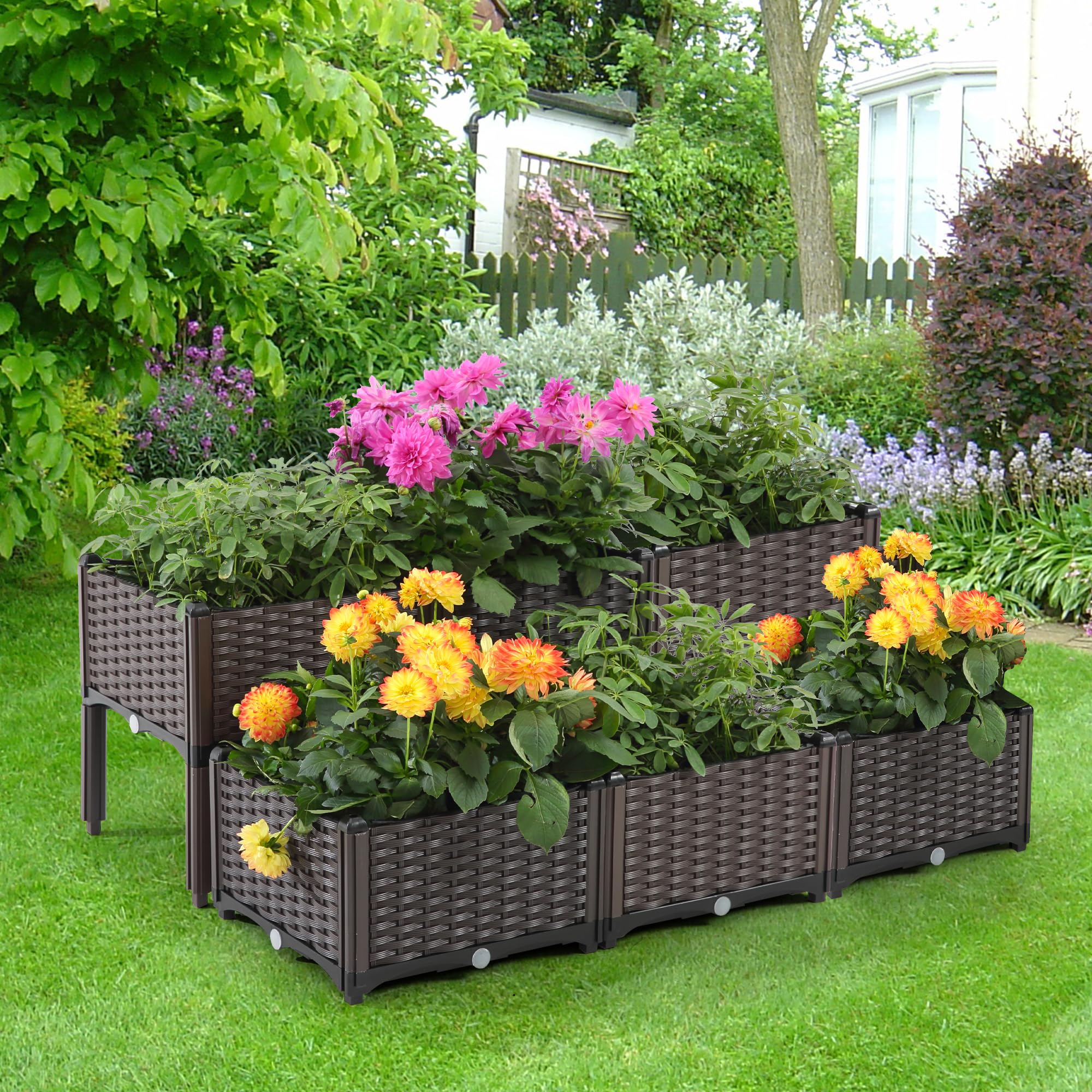 Raised Garden Bed Outdoor - 6PCS Elevated Plastic Modular Planter Box ...