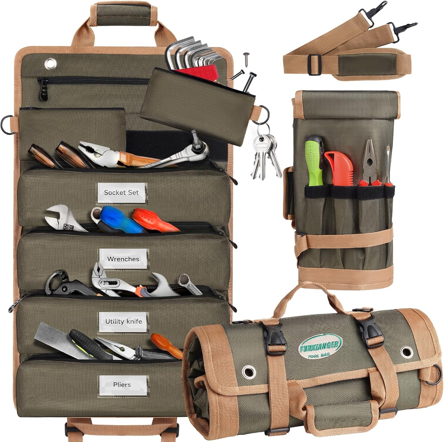 Tool Bag Roll Up, Enlarged Duty Tool Organizer for Men, Storage Box ...