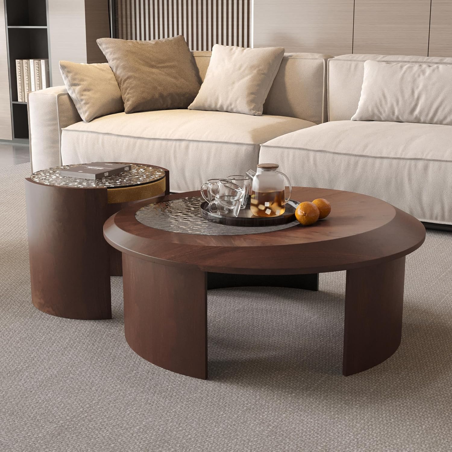 Amazon.com: LovingAHome 35.43” Round Nesting Coffee Table Set 2, Mid ...
