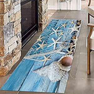 Amazon.com: MUOUCTE Starfish Blue Wooden Long Hallway Runner Rug, 2x7ft ...