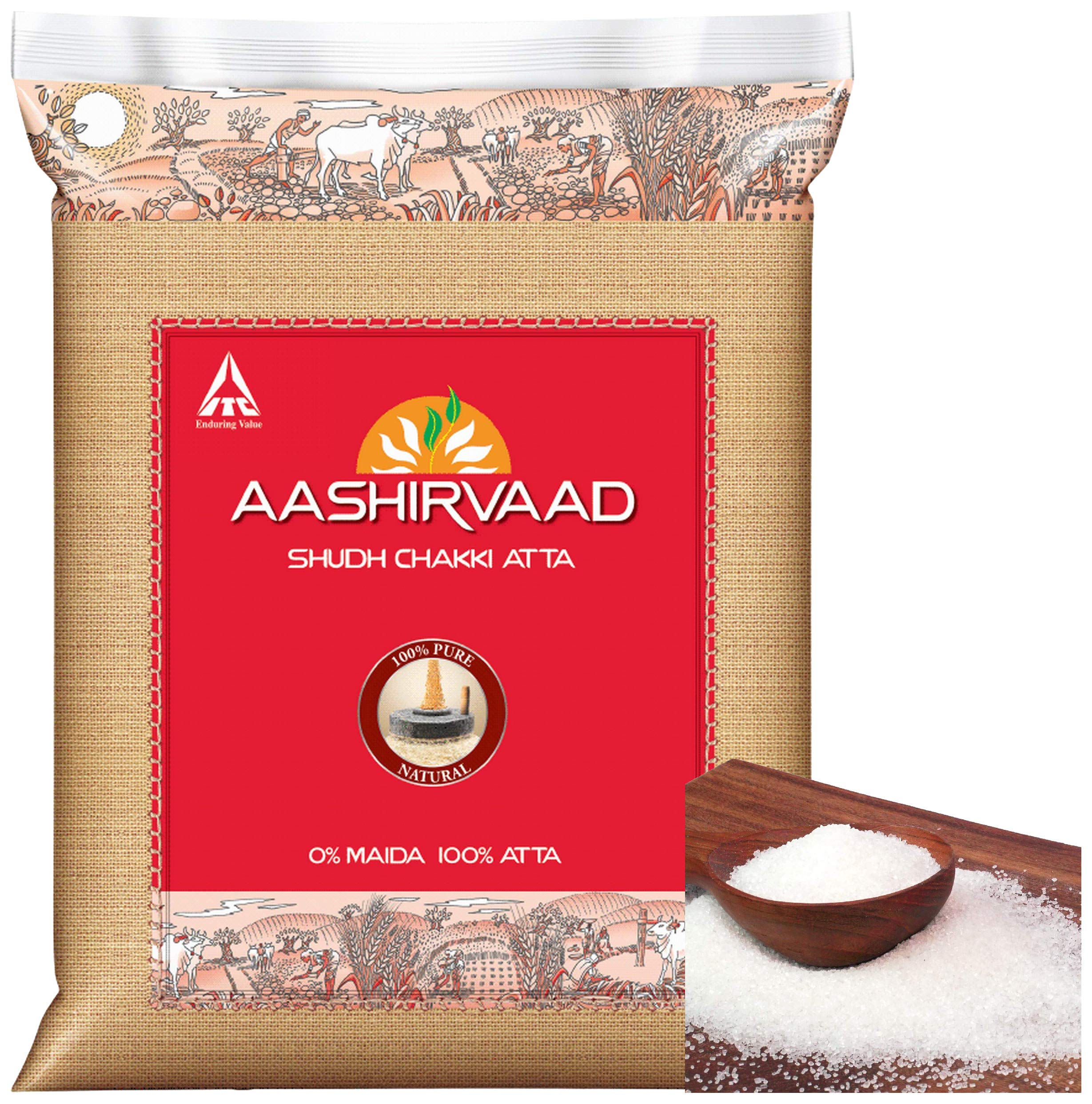Buy Aashirvaad Flour - Whole Wheat Atta, 10kg + More Sugar Loose (1kg ...