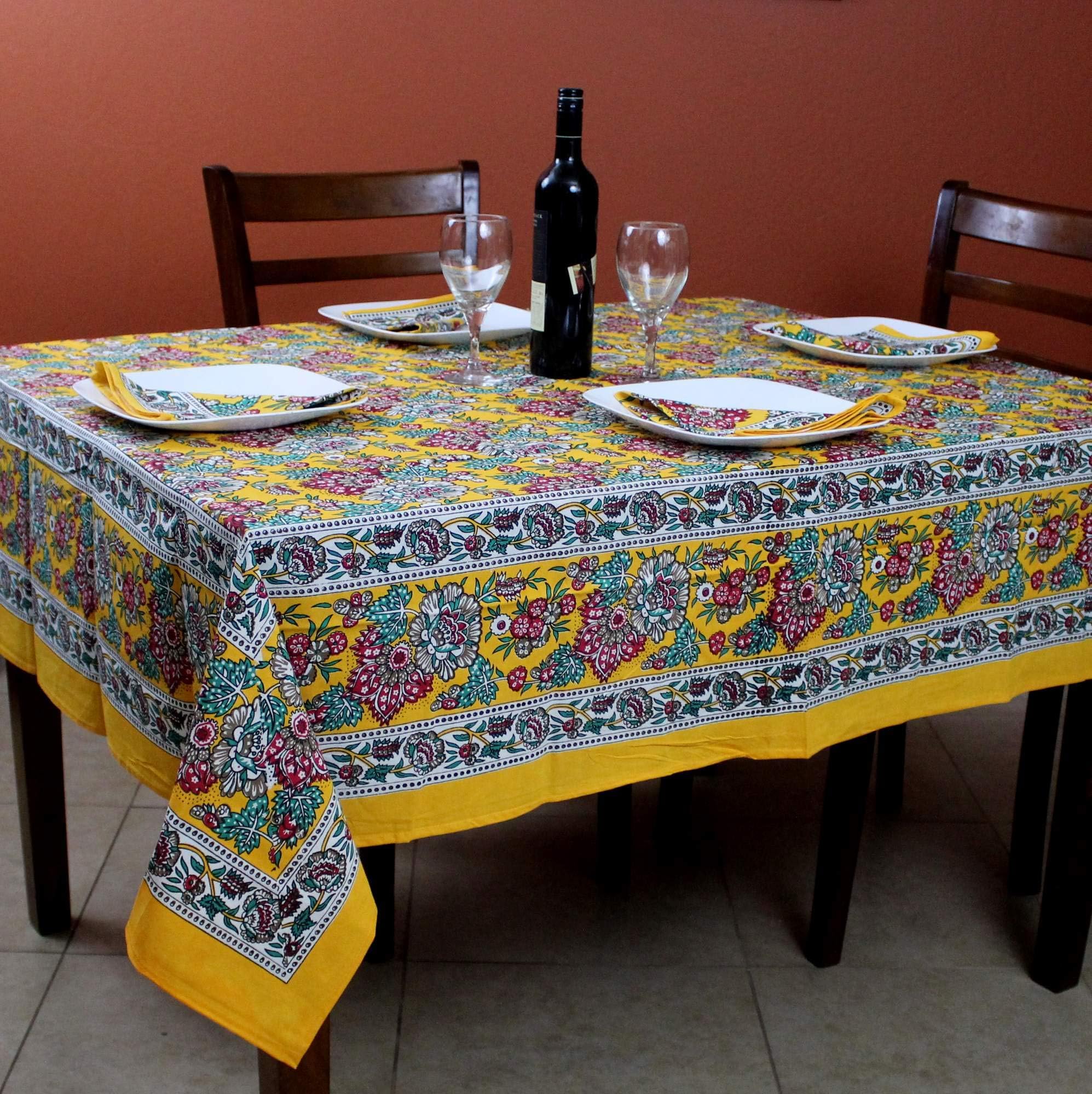 Amazon.com: India Arts Hand Block Print Floral Tablecloth for Square ...
