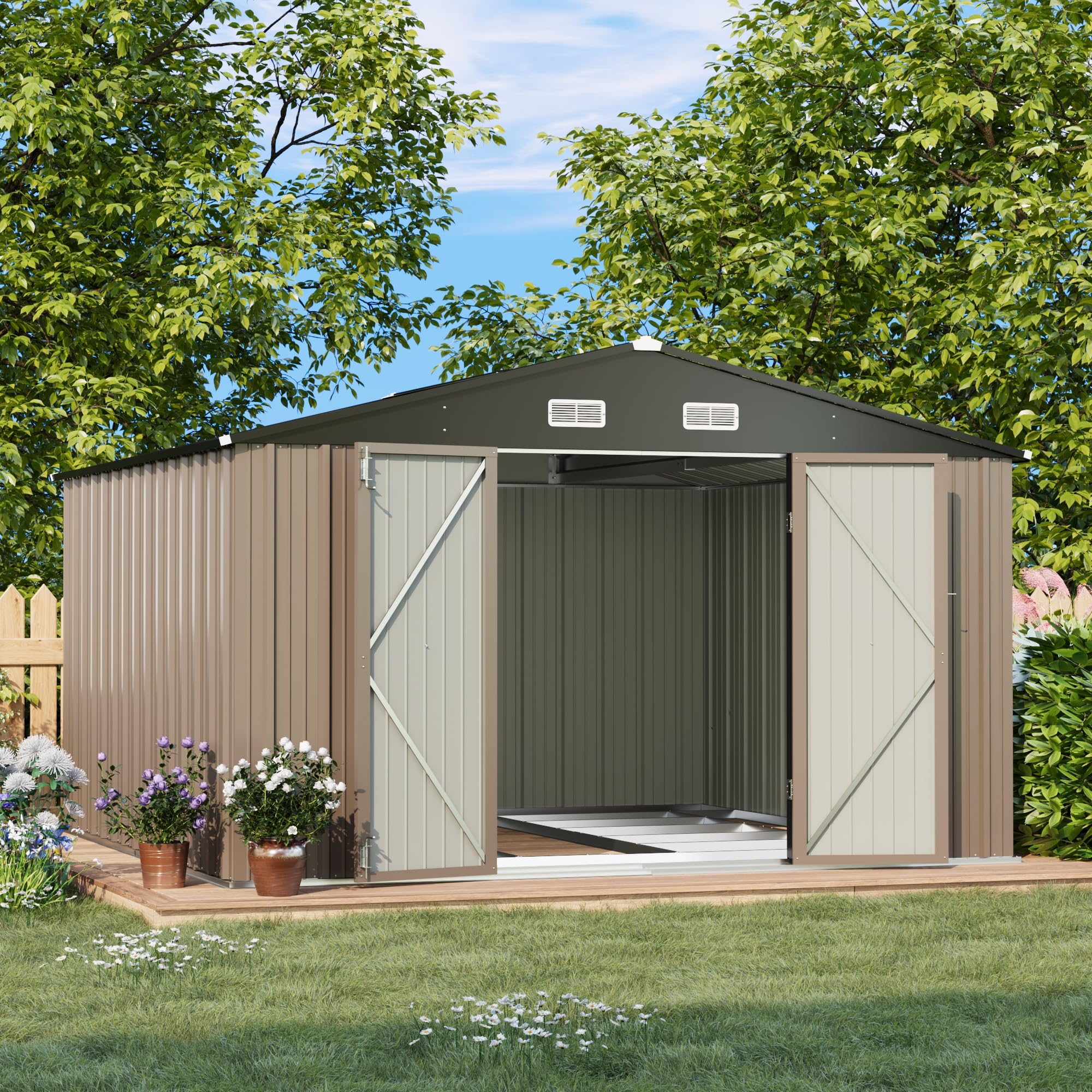 Amazon.com : Patiowell 10 x 10 FT Outdoor Storage Shed with Floor Frame ...