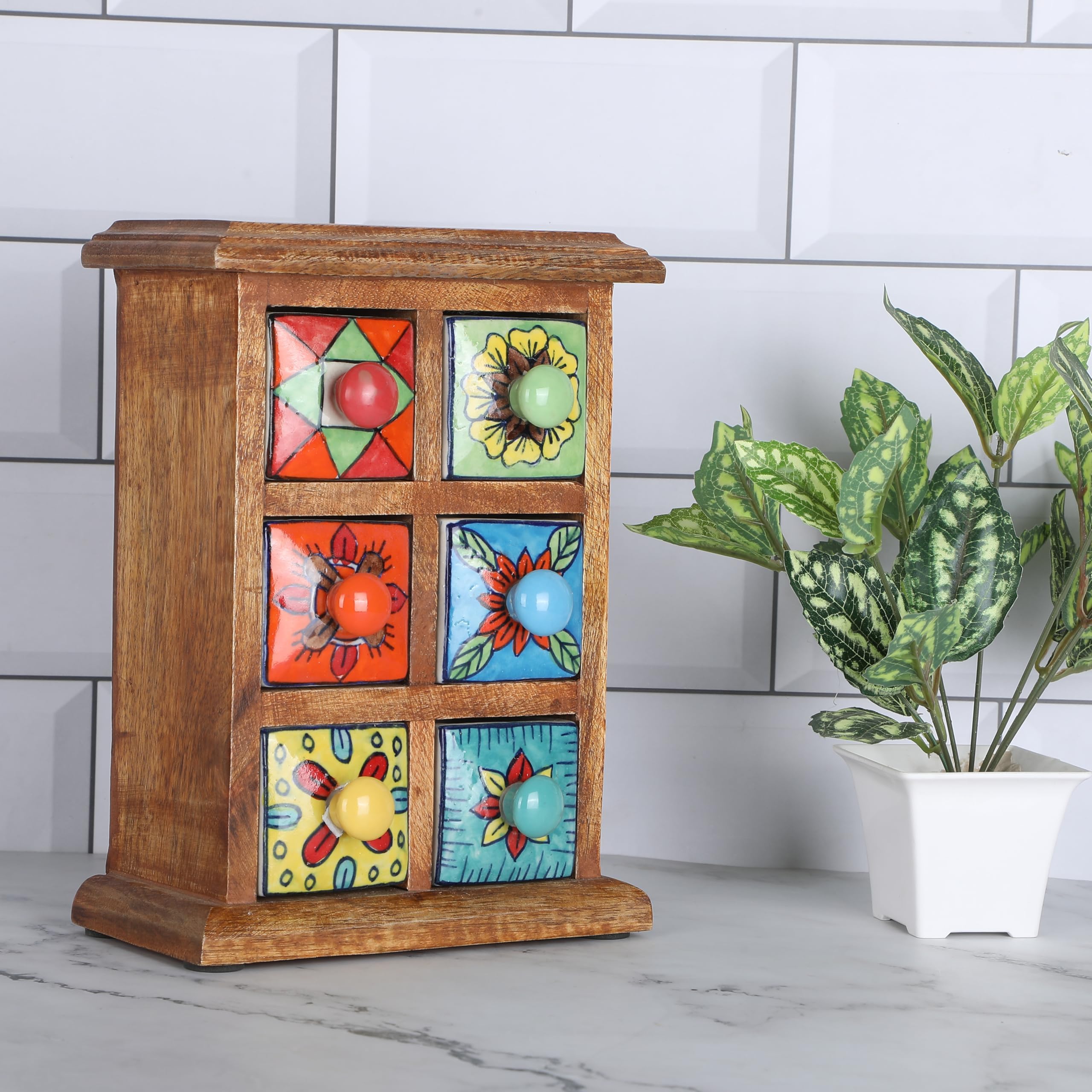 6 Ceramic Drawers in Mango Wood Chest/Spice Drawers : Amazon.co.uk ...