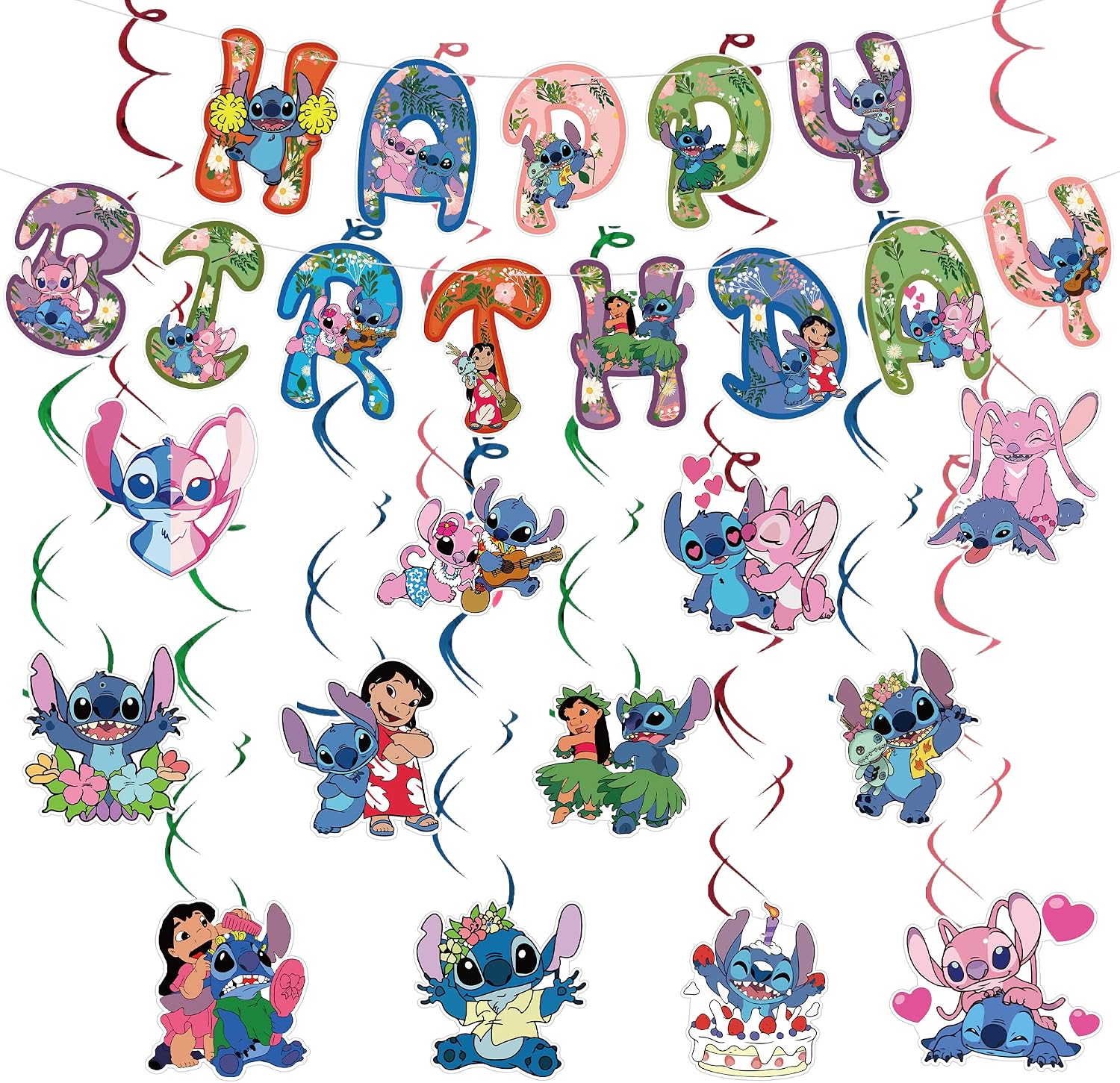 Amazon.com: Stitch Party Decorations,Stitch Banner and Hanging Swirls ...