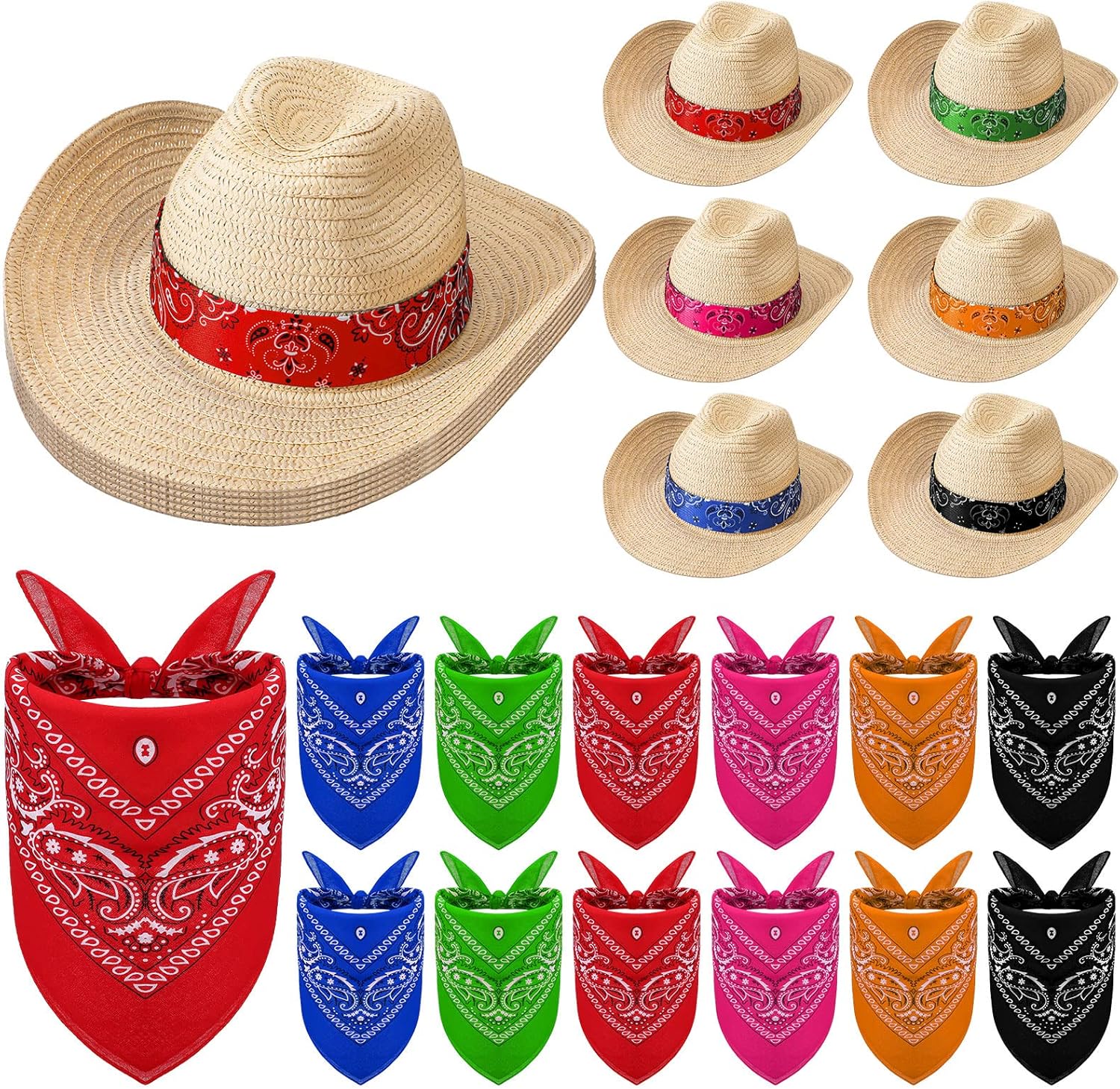 Amazon.com: Preboun 36 Pcs Cowboy Paisley Hats Bandana Scarf Set, 12 ...