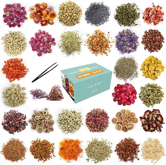 Amazon.com: 30 Bags Dried Flowers,100% Natural Dried Flowers Herbs Kit ...