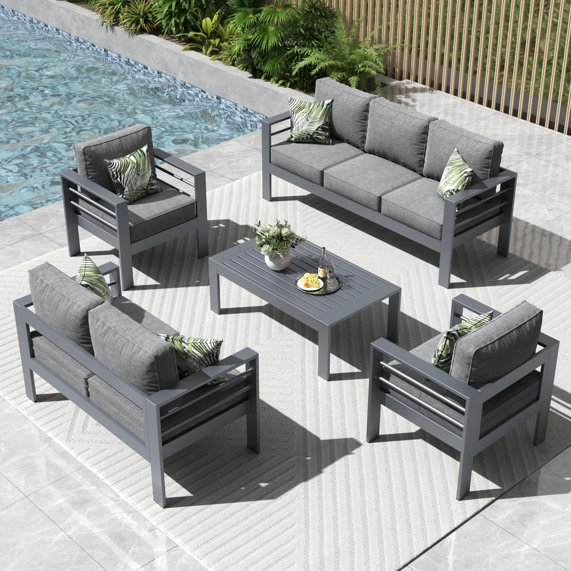 Amazon.com: Vakollia 5 Pieces Modern Aluminum Patio Furniture Set ...