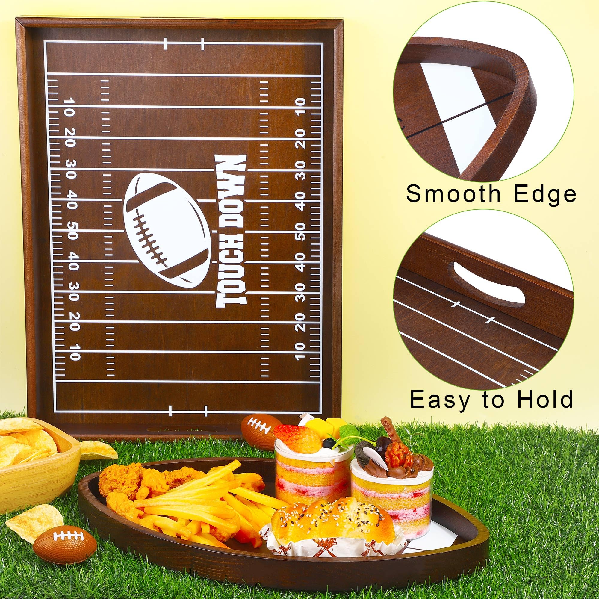 Snapklik.com : 2 Pieces Football Serving Tray Wooden Plates Wood ...