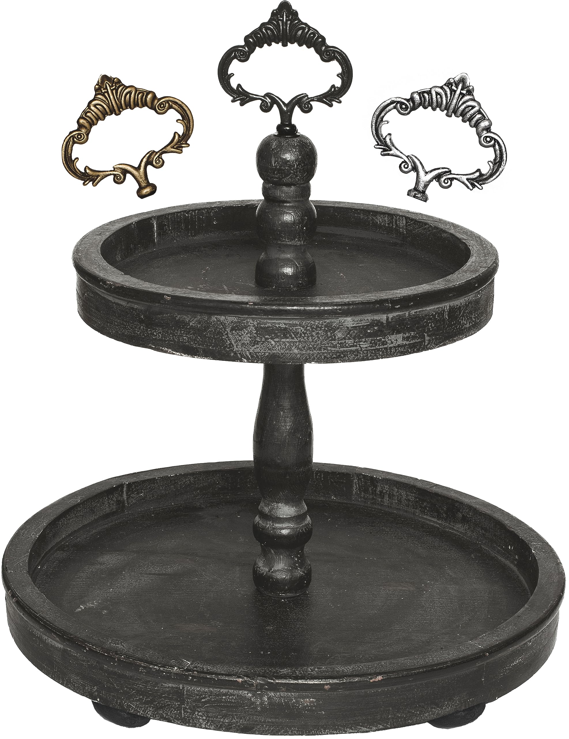 Two Tiered Tray Stand - [Large 15"] Black Decorative Tray [with ...