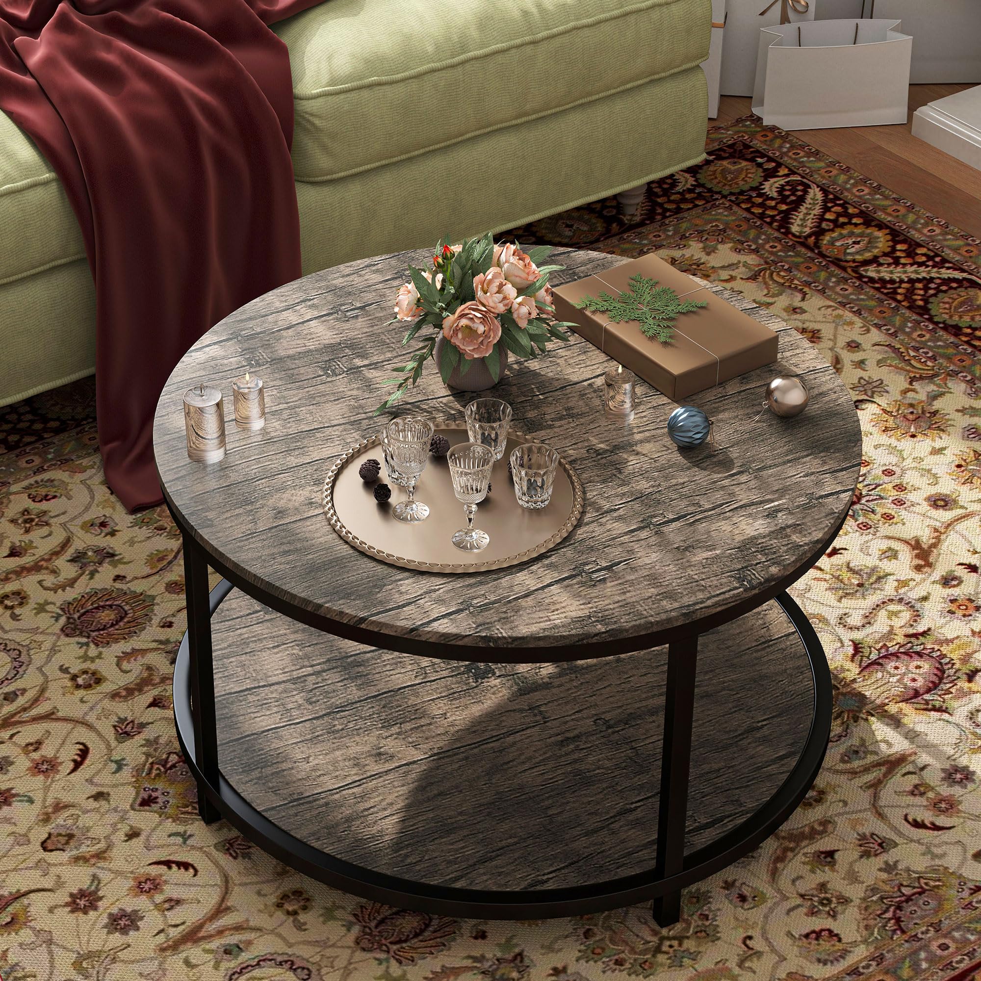 Amazon.com: ROCSUMOO 33.5”Coffee Table for Living Room, Round Coffee ...