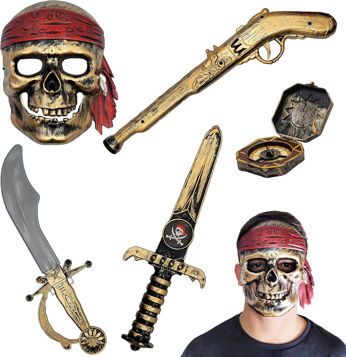 Caribbean Pirate Dress Up Play Set, Includes 5 Piece Tools of the Trade ...