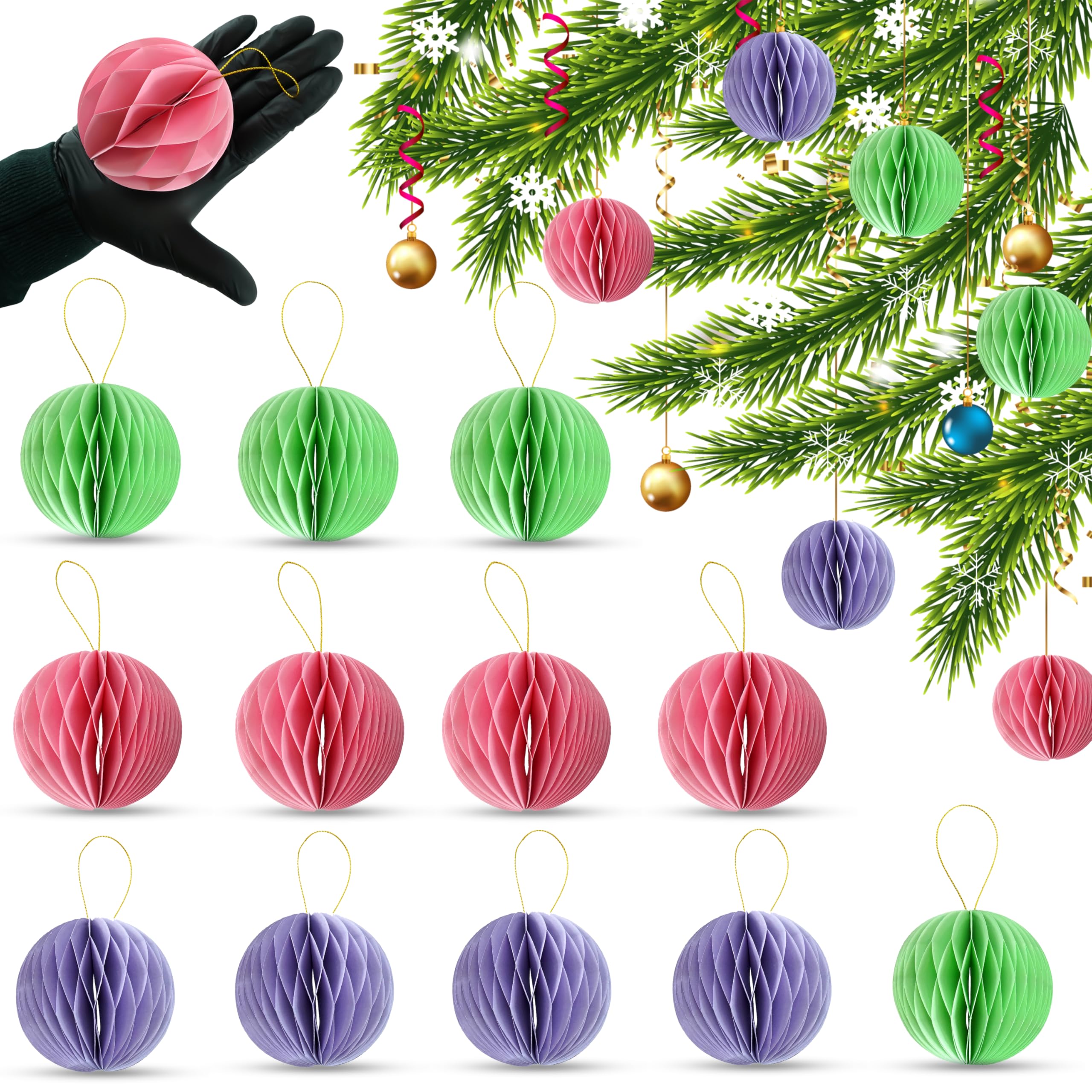 12Pcs Christmas Paper Honeycomb Round Baubles- 8cm| Flower Balls with ...