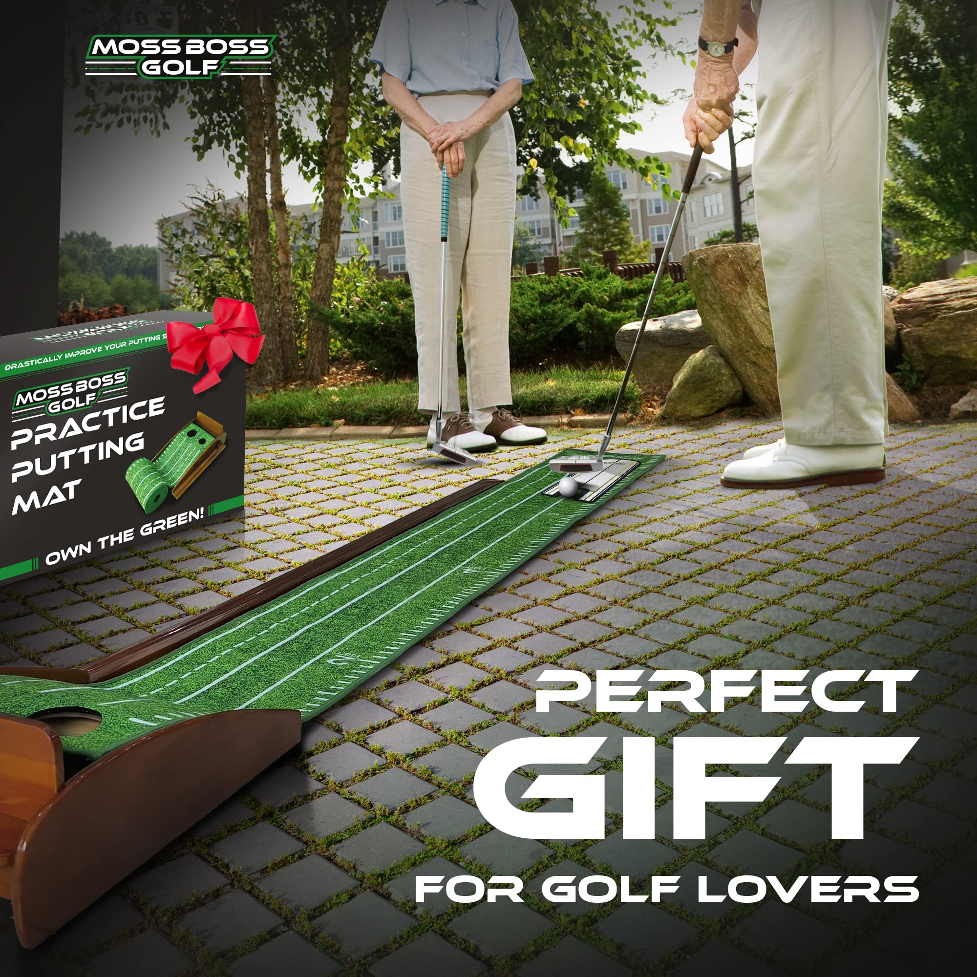 Moss Boss Golf Practice Putting Mat and Putting Mirror - Indoor Golf Putting Green with 2 Holes ...