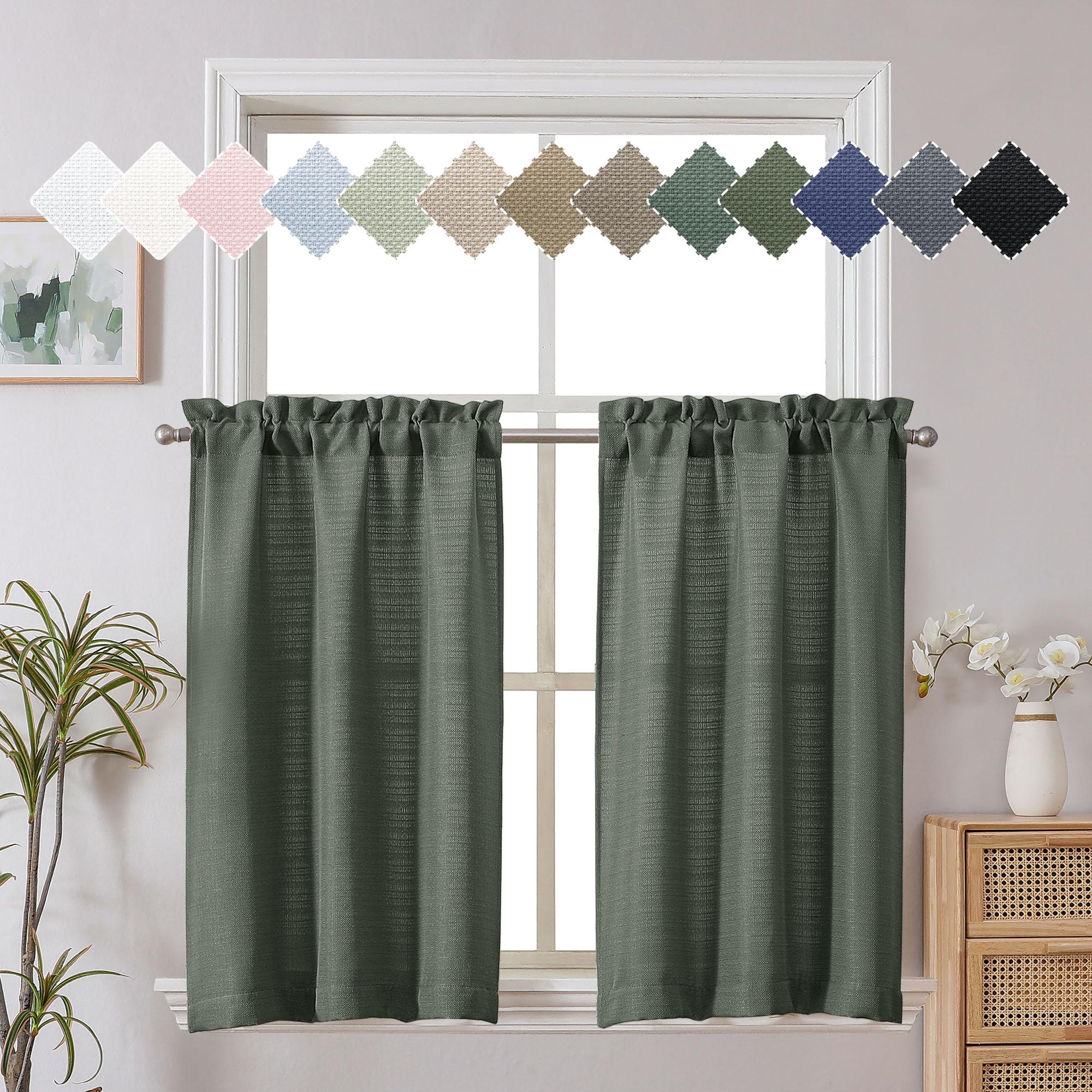 Amazon.com: Chyhomenyc Bennet 2 Panels Olive Green Kitchen Curtains 24 ...