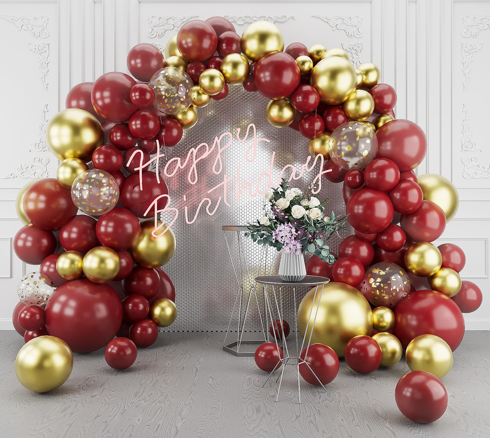 Amazon.com: Burgundy Gold Balloons Arch Garland Kit-148Pcs Metallic ...
