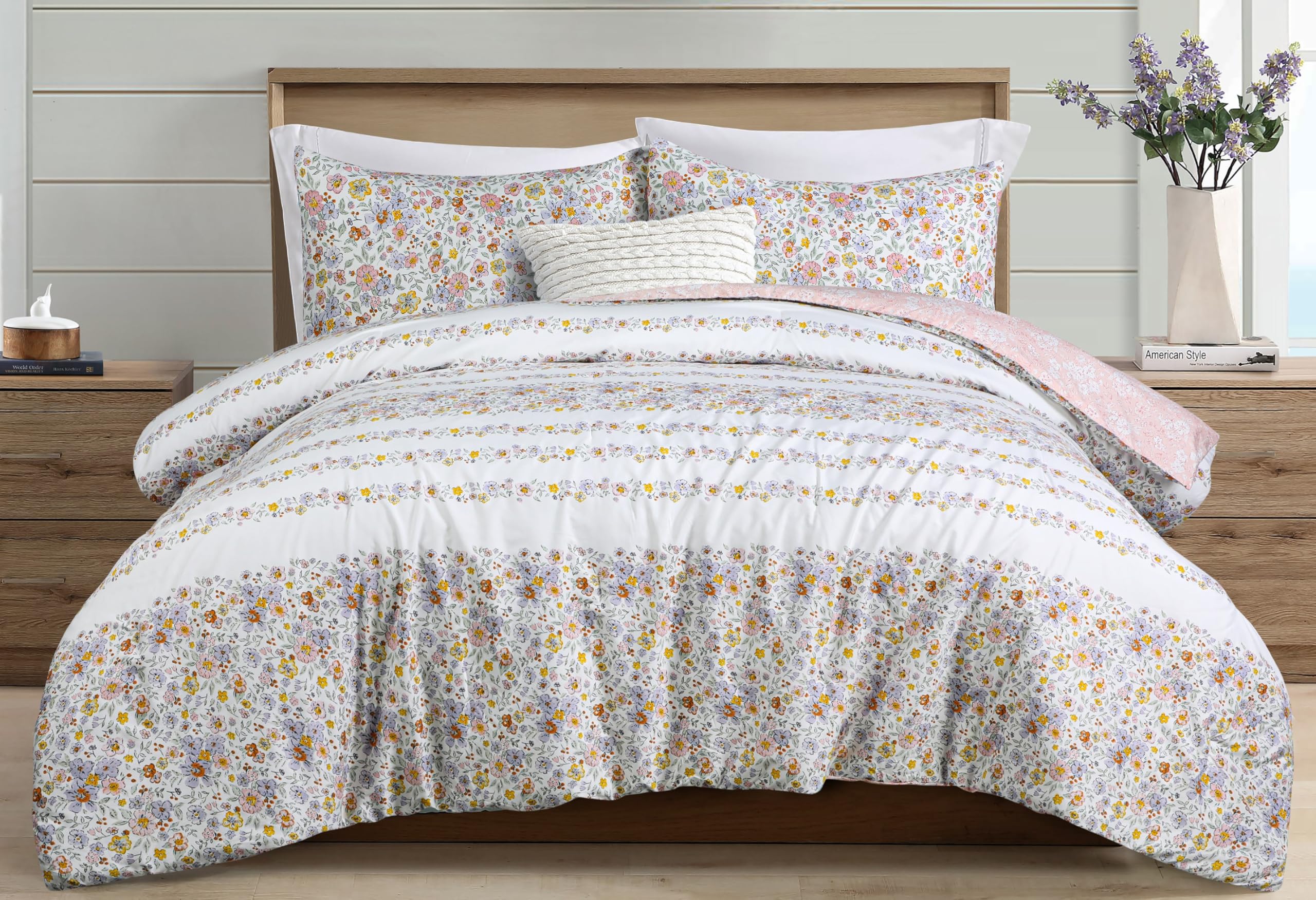 Sleepdown Twin Comforter Set - All Season Reversible Pink Floral Twin ...