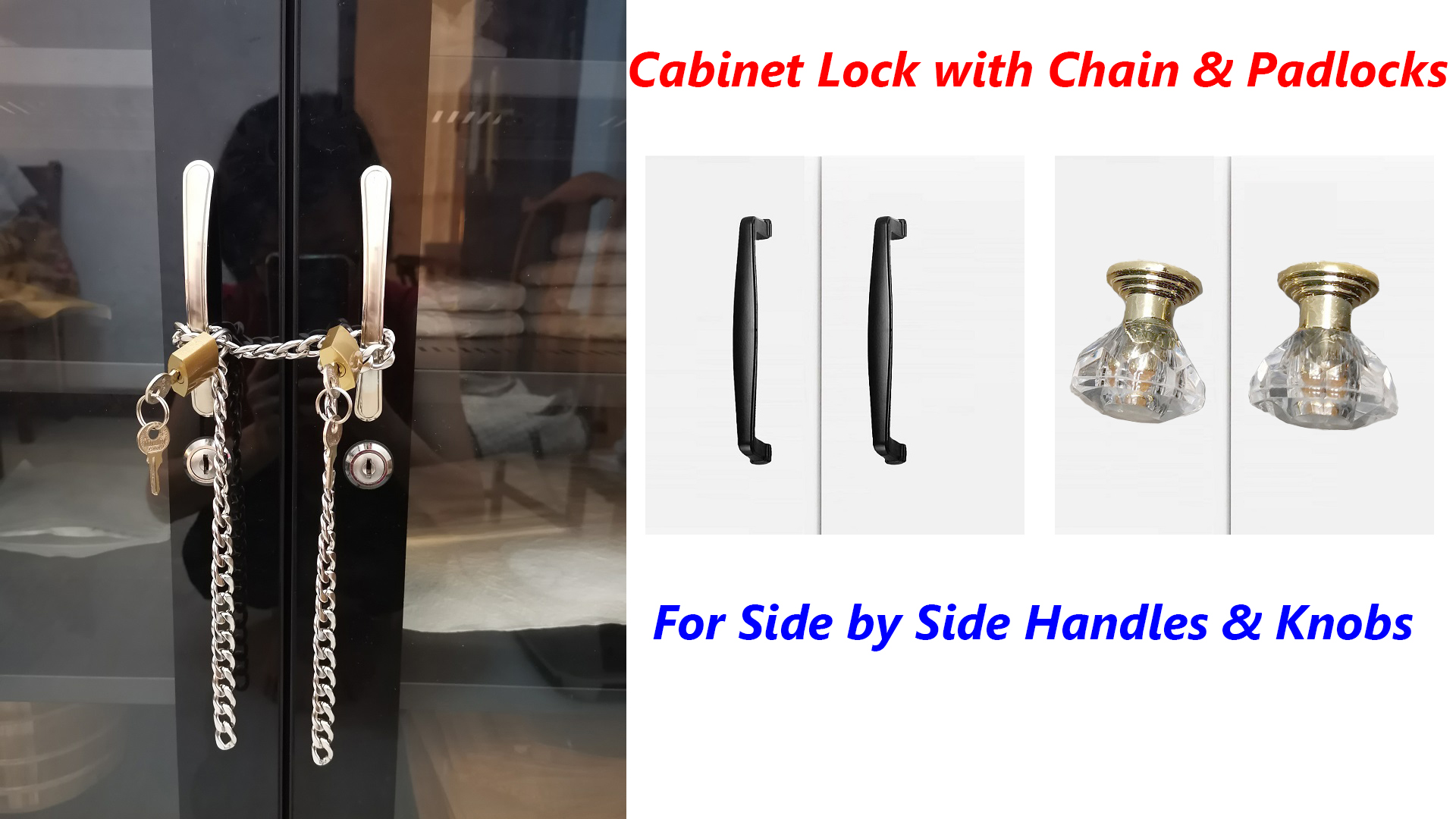 Watch Cabinet Door Lock with Chain & Padlocks for Side by Side Handles ...