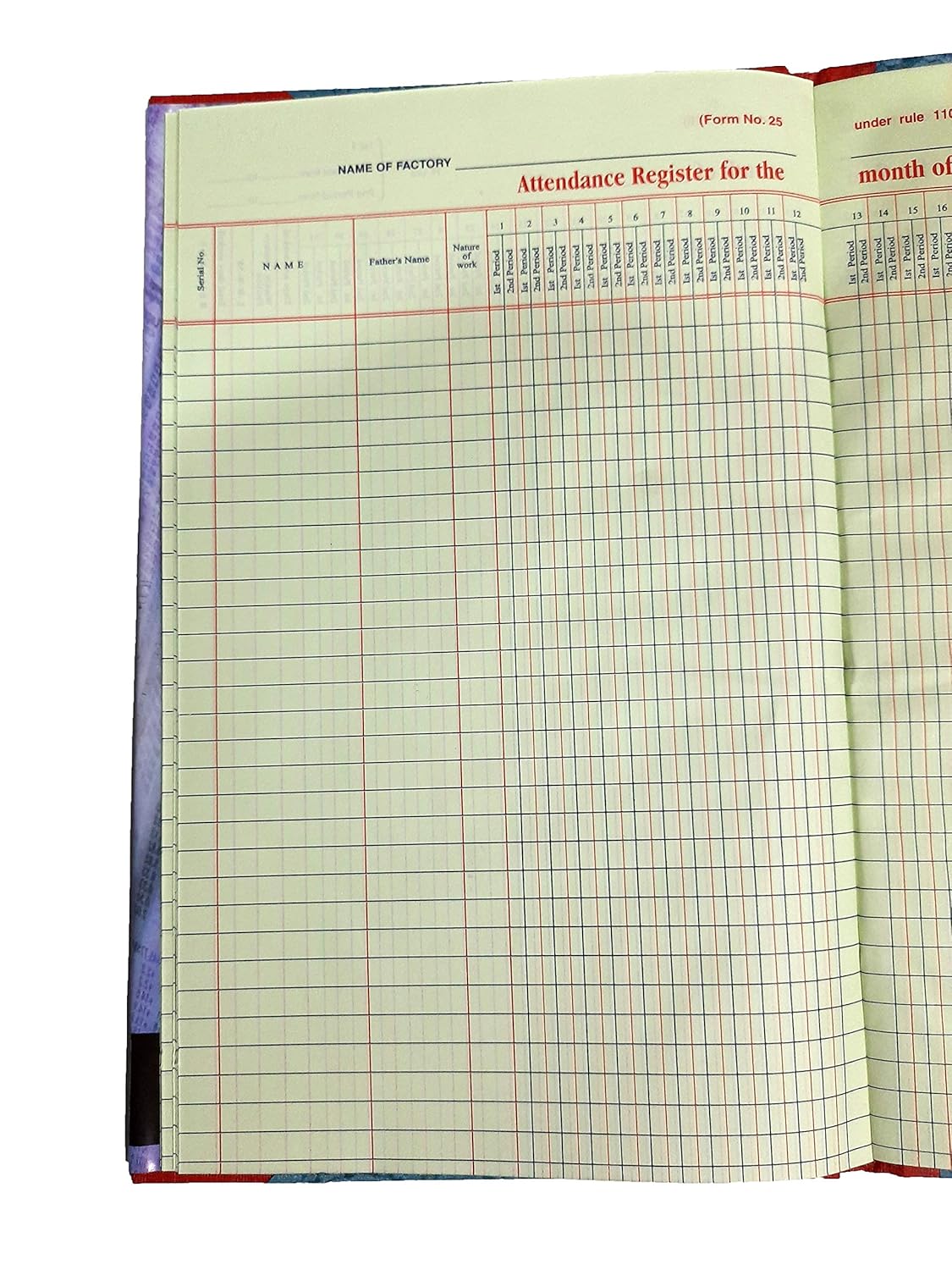 LRS Form no. 25 Factory Attendance Register Under Rule 110-36 Pages ...