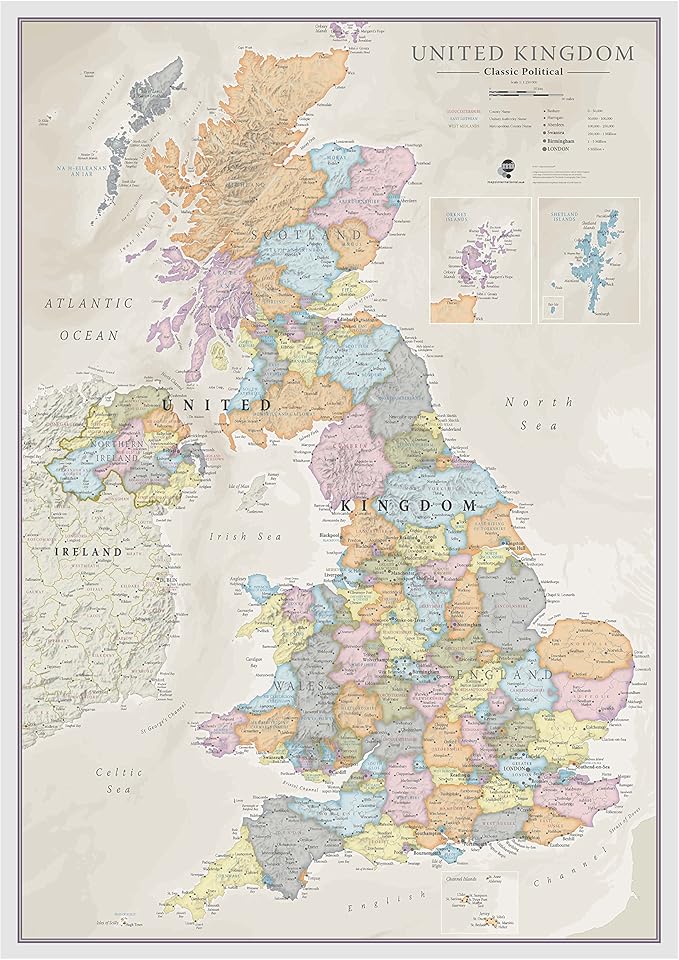 UK Map - Classic Wall Map Of The United Kingdom Poster - Front ...
