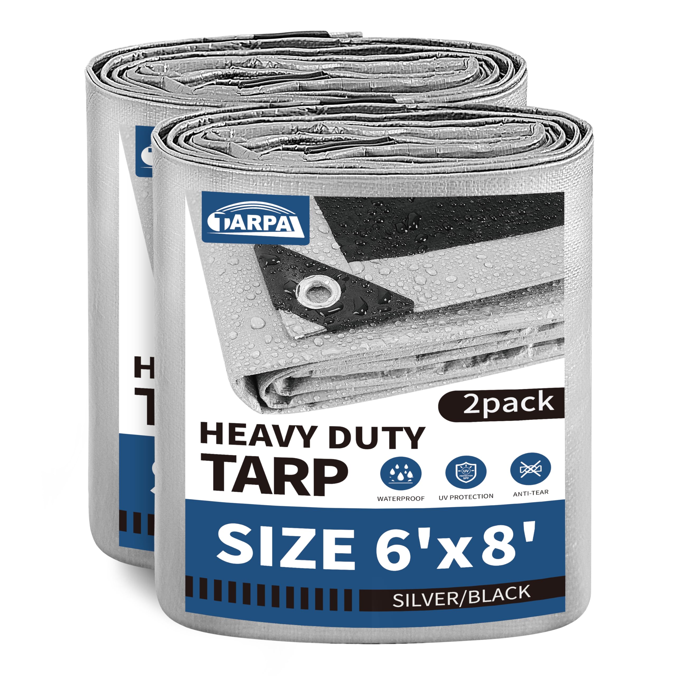 TARPAL 6x8 Tarps Silver 10.5Mil(2-Pack) Multipurpose Protective Cover ...