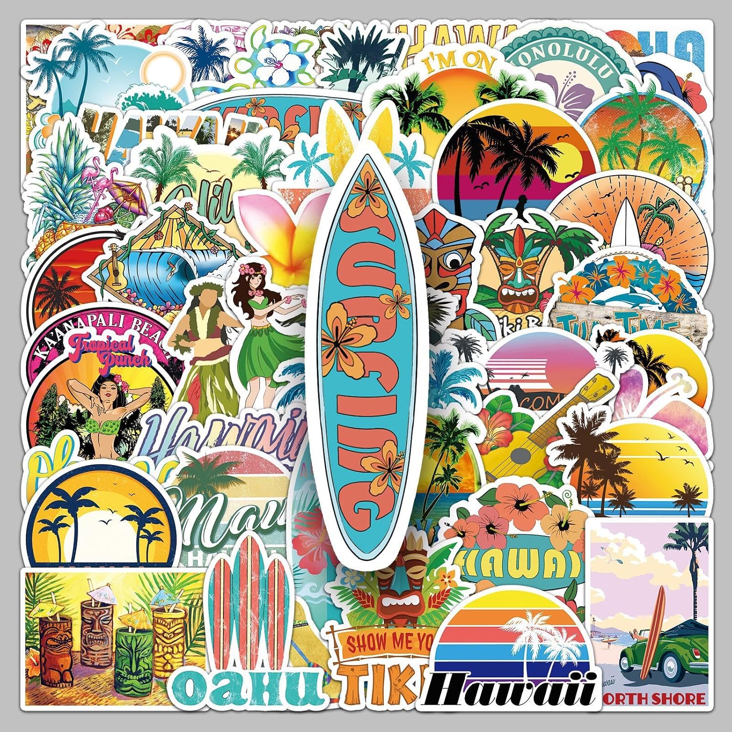 Amazon.com: Tropical Themed Summer Stickers, 50PCS Hawaii Beach Island ...