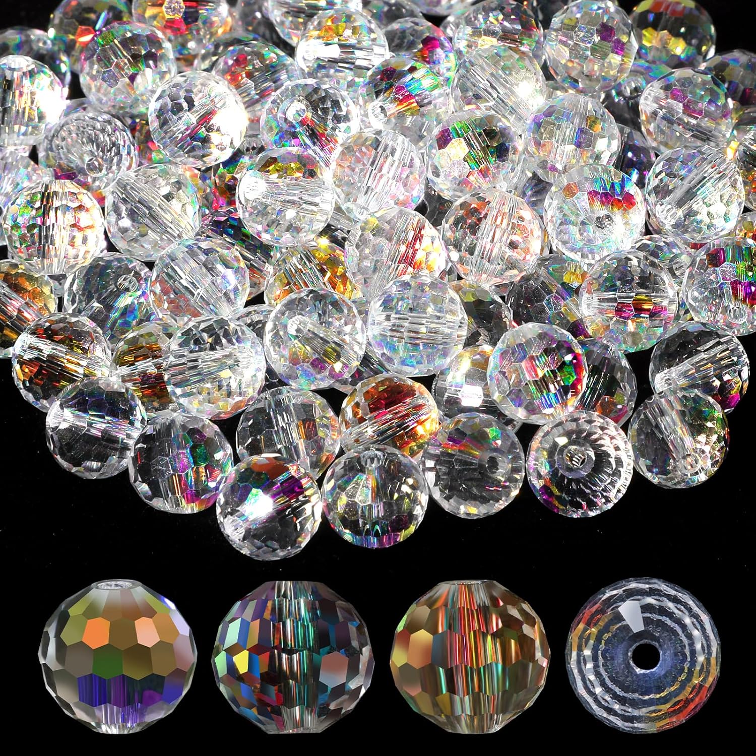 100pcs Large Briolette Crystal Glass Beads for Jewelry Making, Shiny AB ...