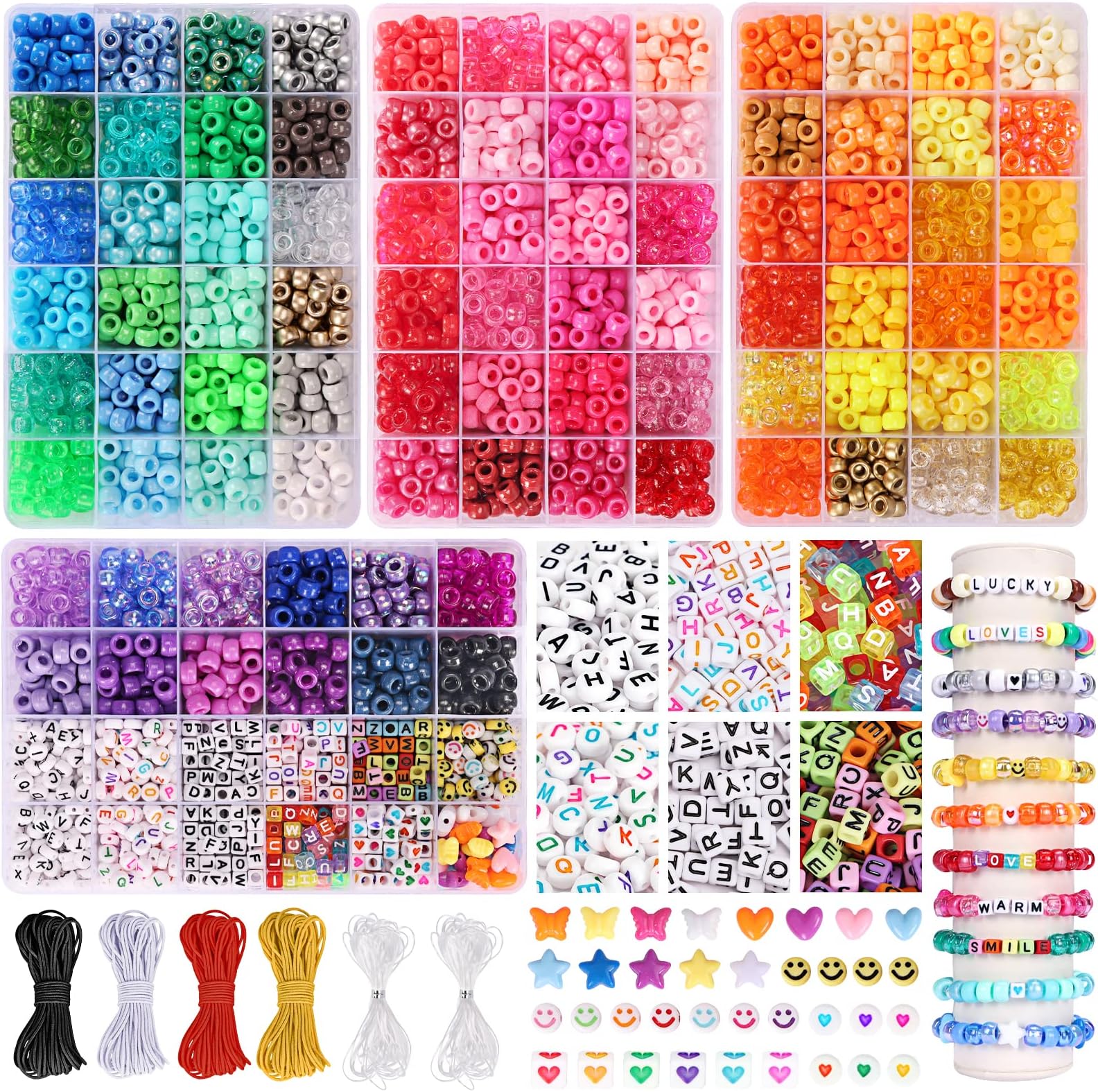 Amazon.com: Pony Beads, 4,600 pcs 9mm Pony Beads Set in 27 Colors with ...