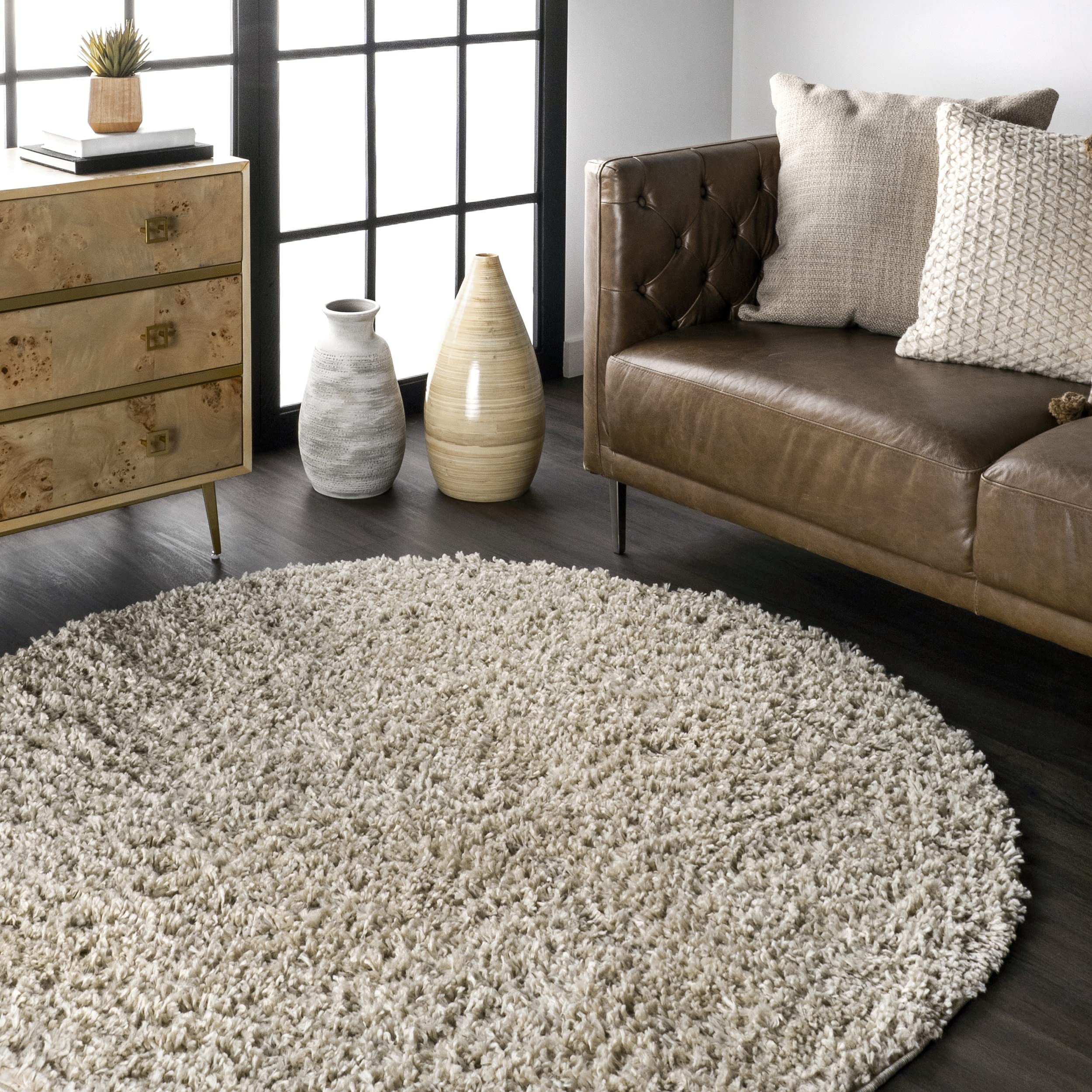 nuLOOM Neva Plush Shag Area Rug, 5' Round, Beige Beige 5' Round for ...