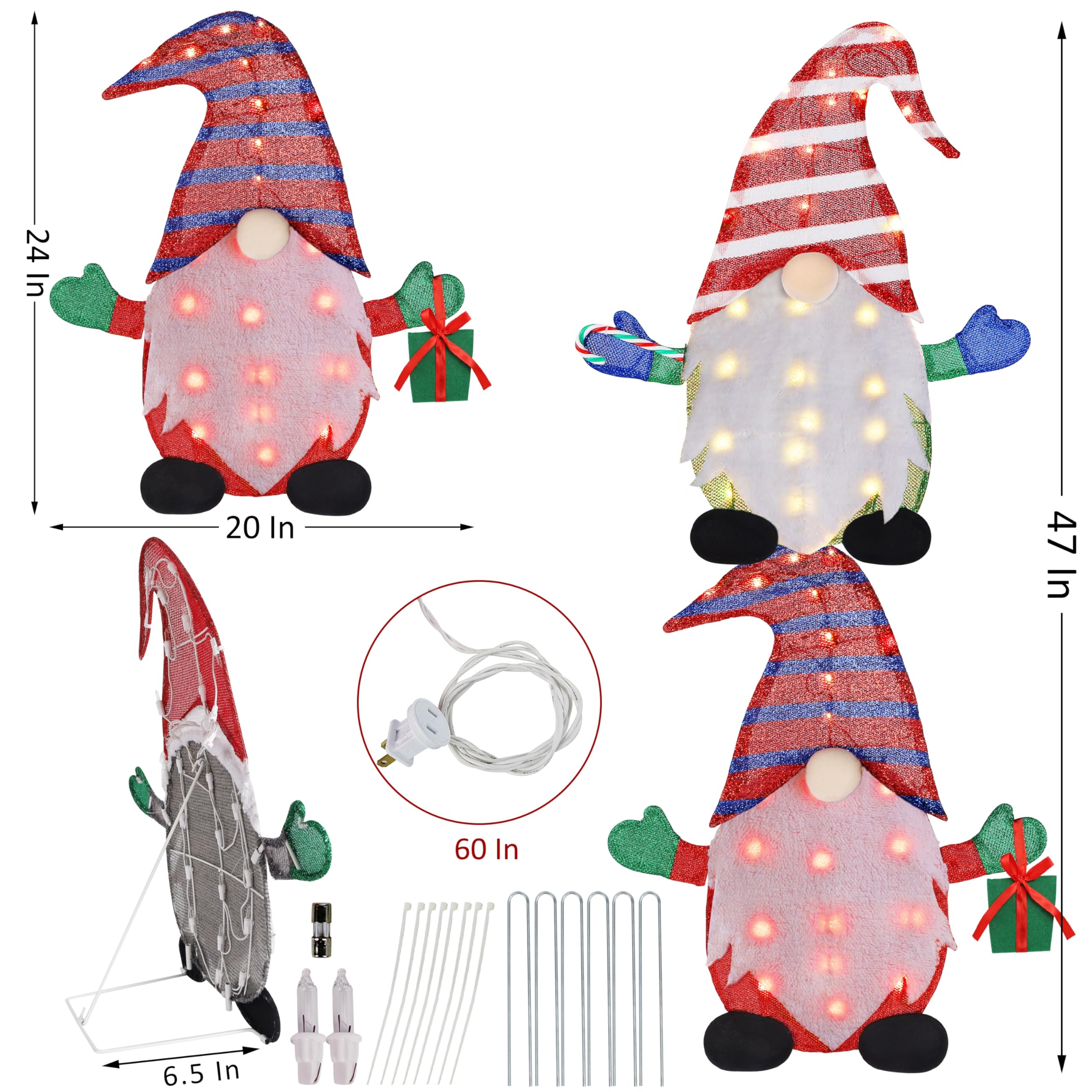 Snapklik.com : 2 Pack 24 Inch Light Up Gnomes, 50 Lights Lighted Gnome ...