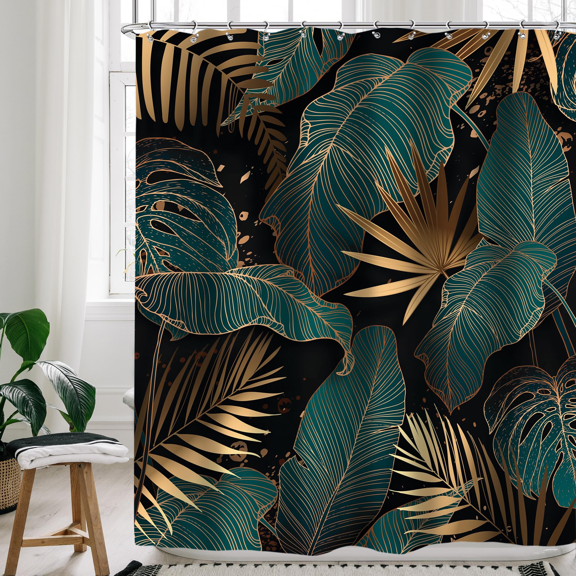 Amazon.com: Cinbloo Emerald Green Shower Curtain,Black Gold Shower ...