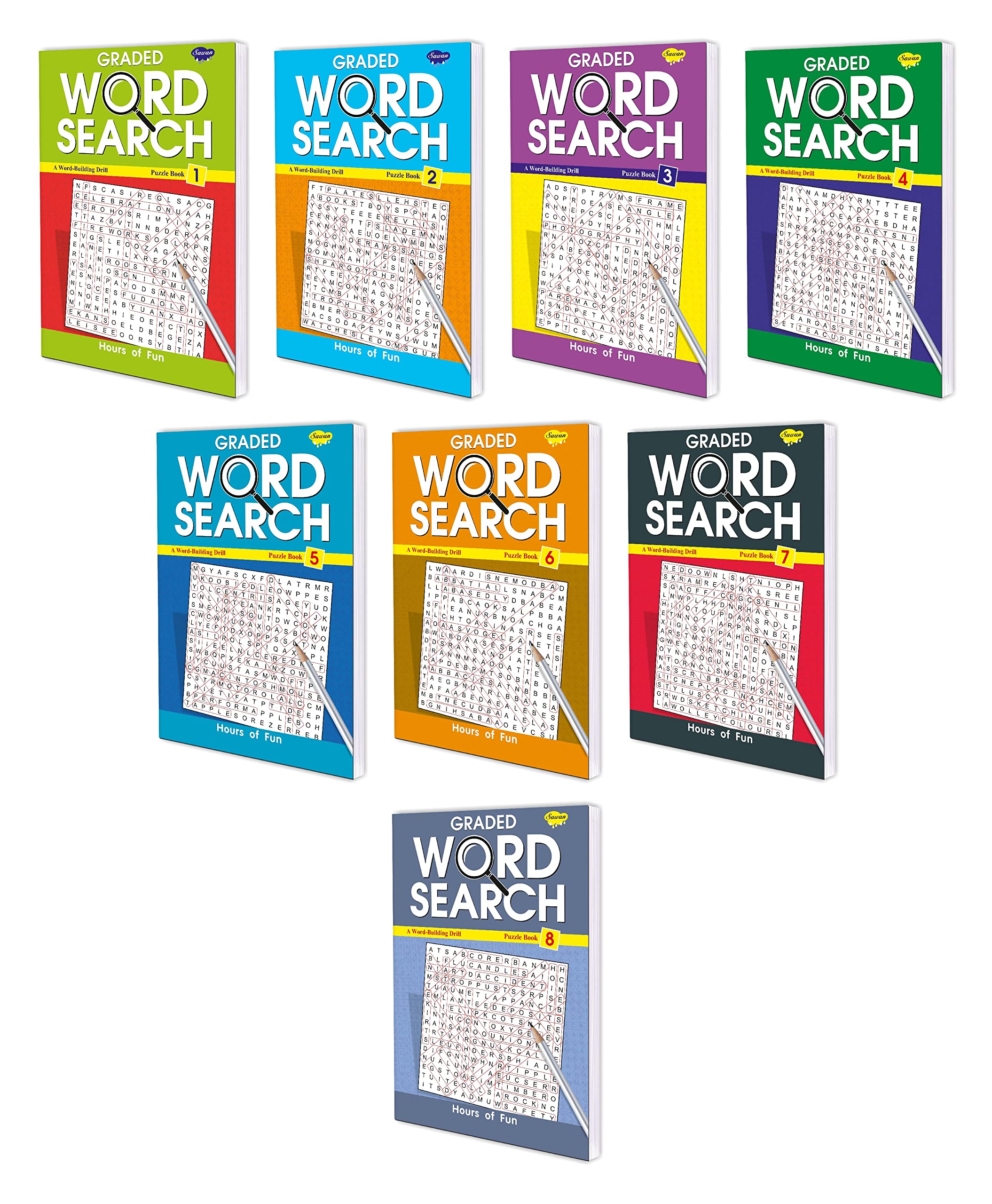 Set of 8 Graded Word Search (Graded Word Search-1, 2, 3, 4, 5, 6, 7, 8 ...