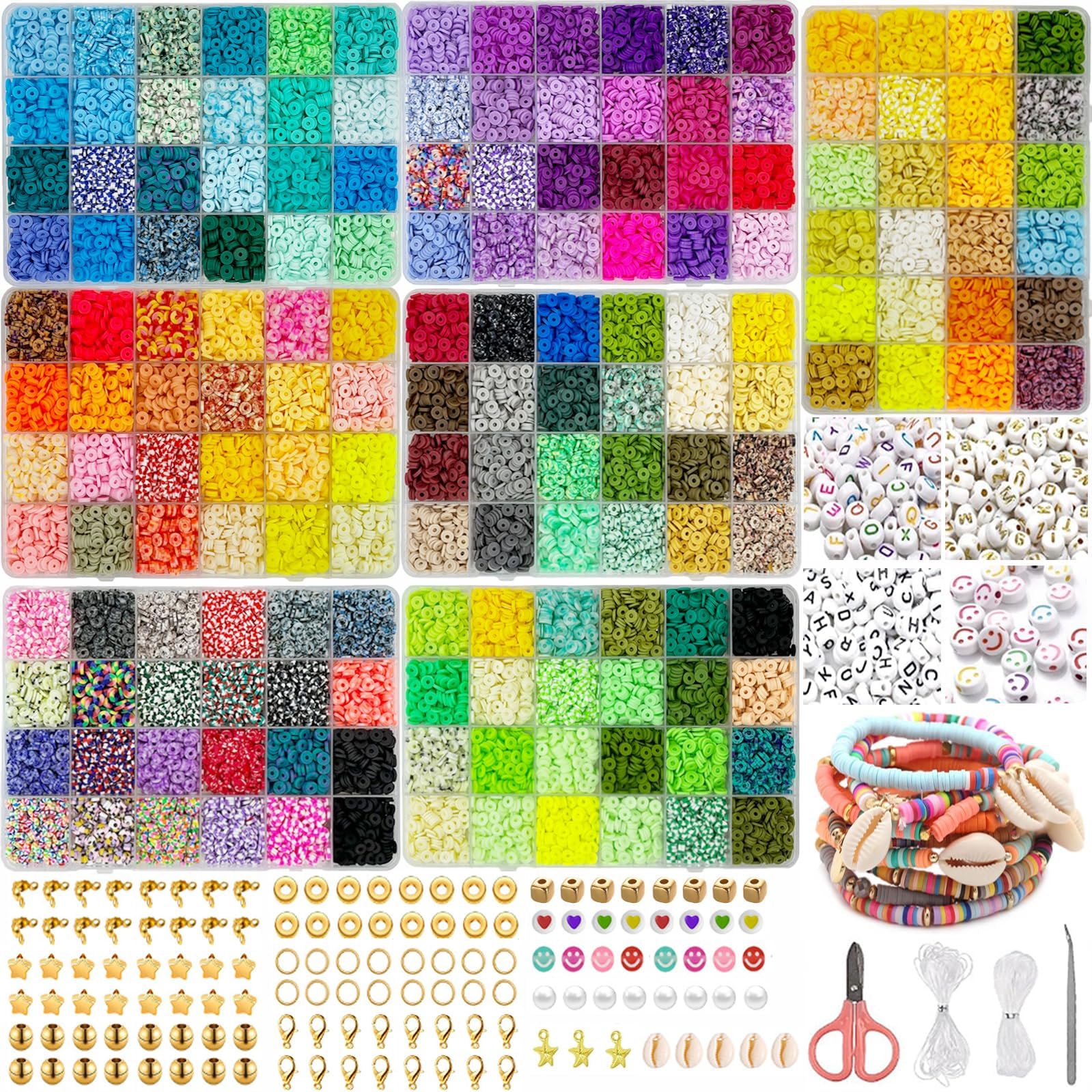 23650PCS 168 Colors Clay Beads Bracelets Making Kit Flat Round Clay ...