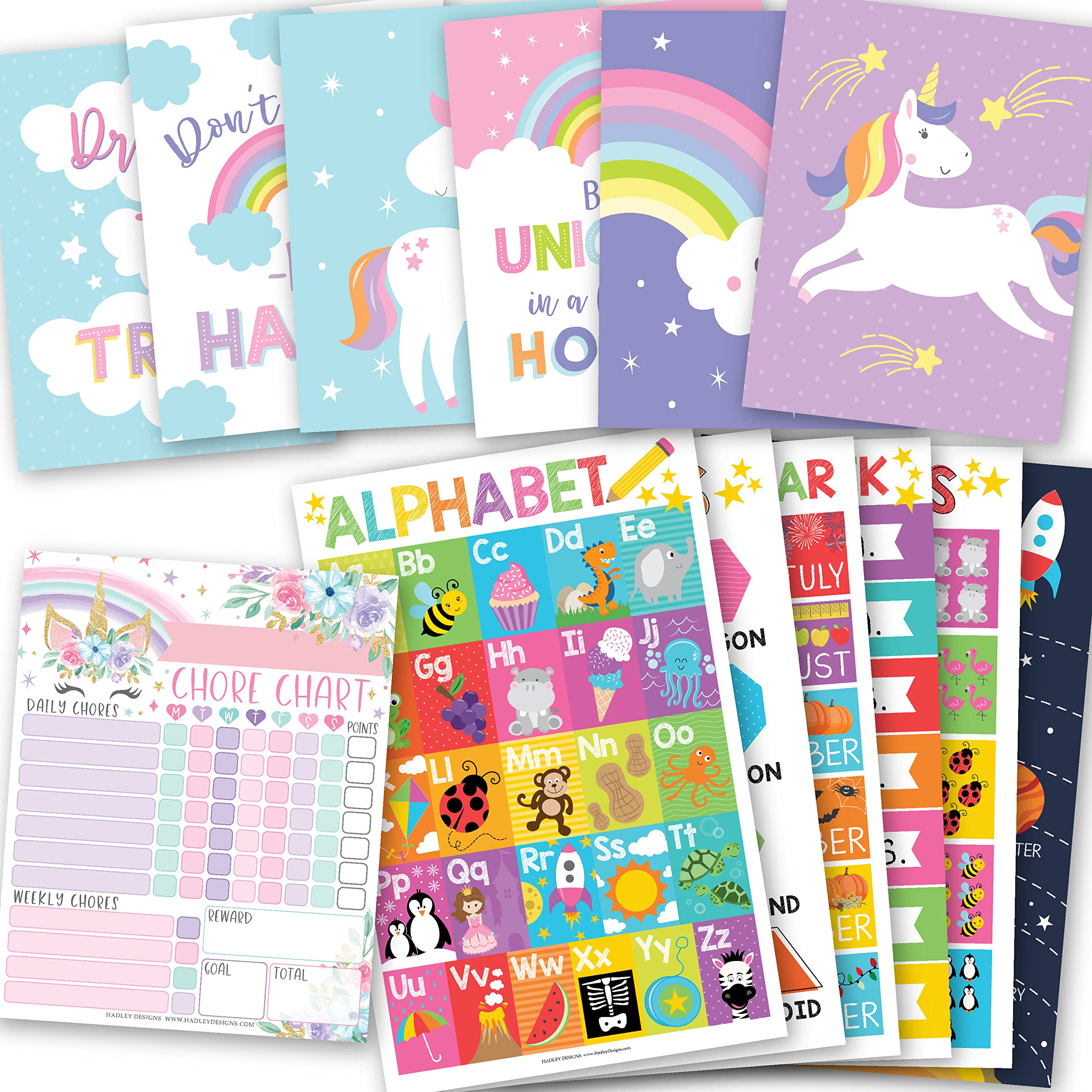 Buy 6 Reversible Unicorn Wall Decor Prints Nursery Decor 1 Kids Chore ...