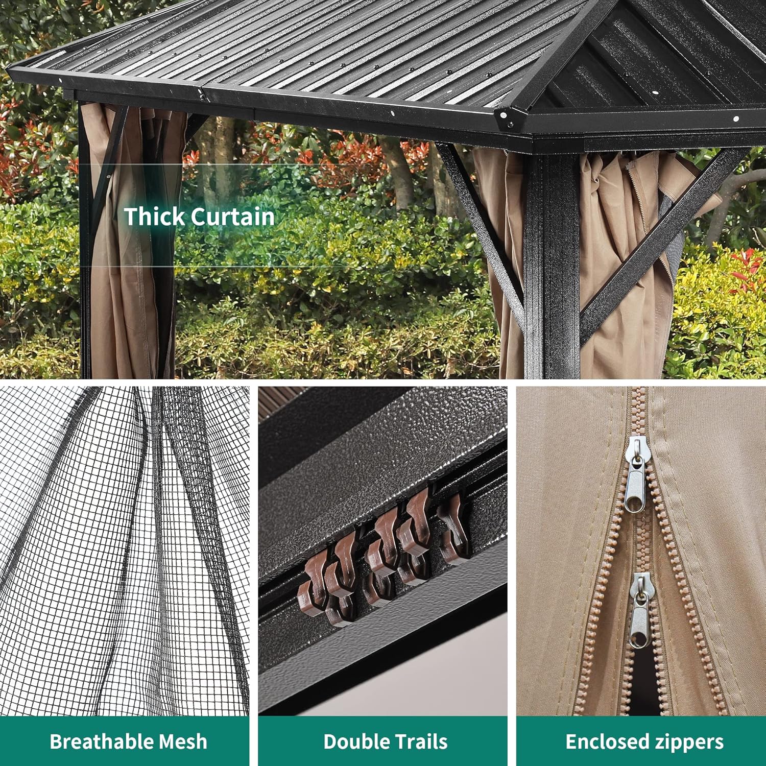 YITAHOME Gazebo rígido de 2 niveles de 10 x 10 pies con red y cortinas ...