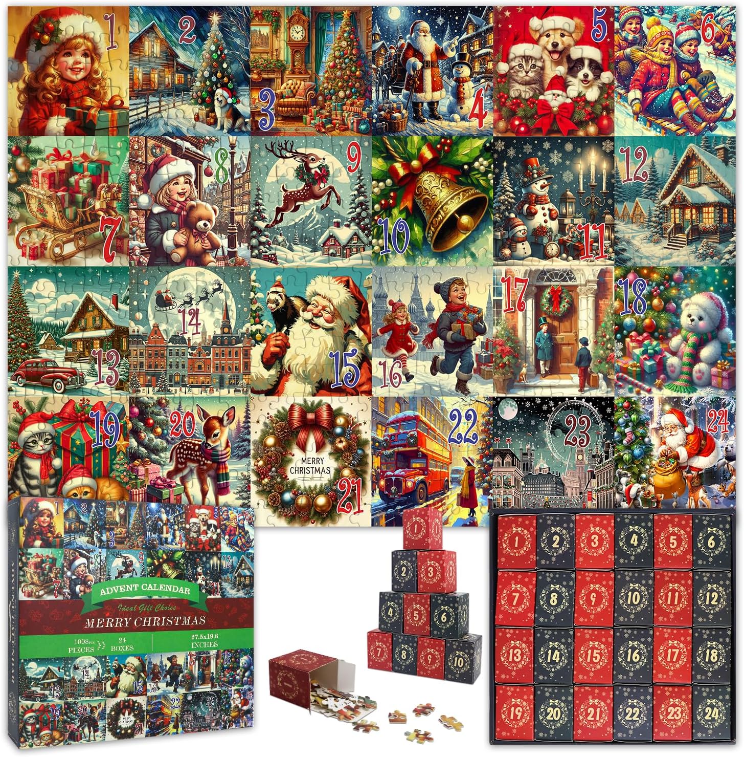 Amazon.com: Christmas Advent Calendar 24 Jigsaw Puzzle,24 Days ...