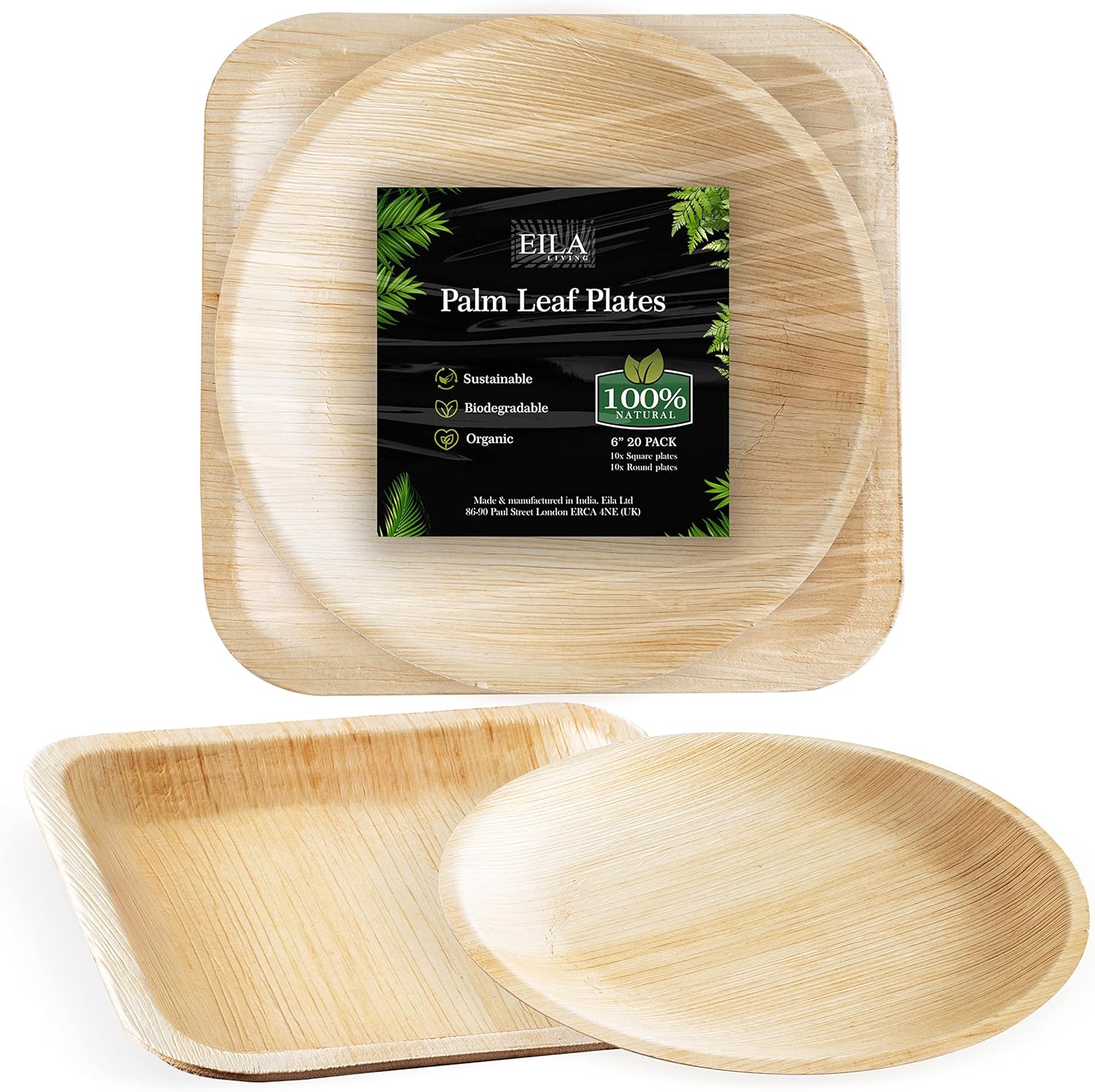 Eila Living Palm Leaf Plates 6 Inch - 20 Pack - Disposable Palm Plates ...