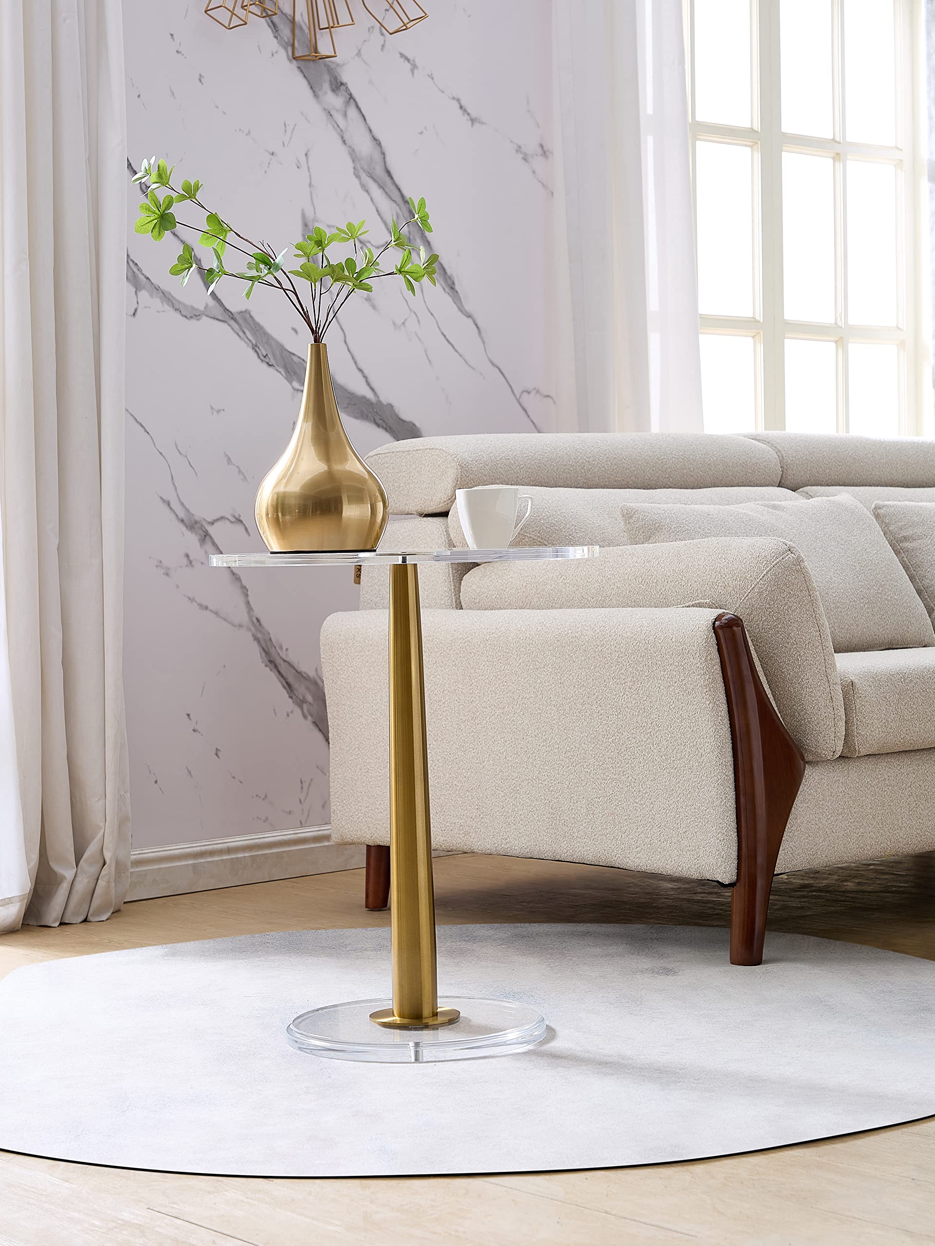 MEETLAKE Clear Acrylic Table with Cone Metal Pole (Large, Brushed Gold) â€¦