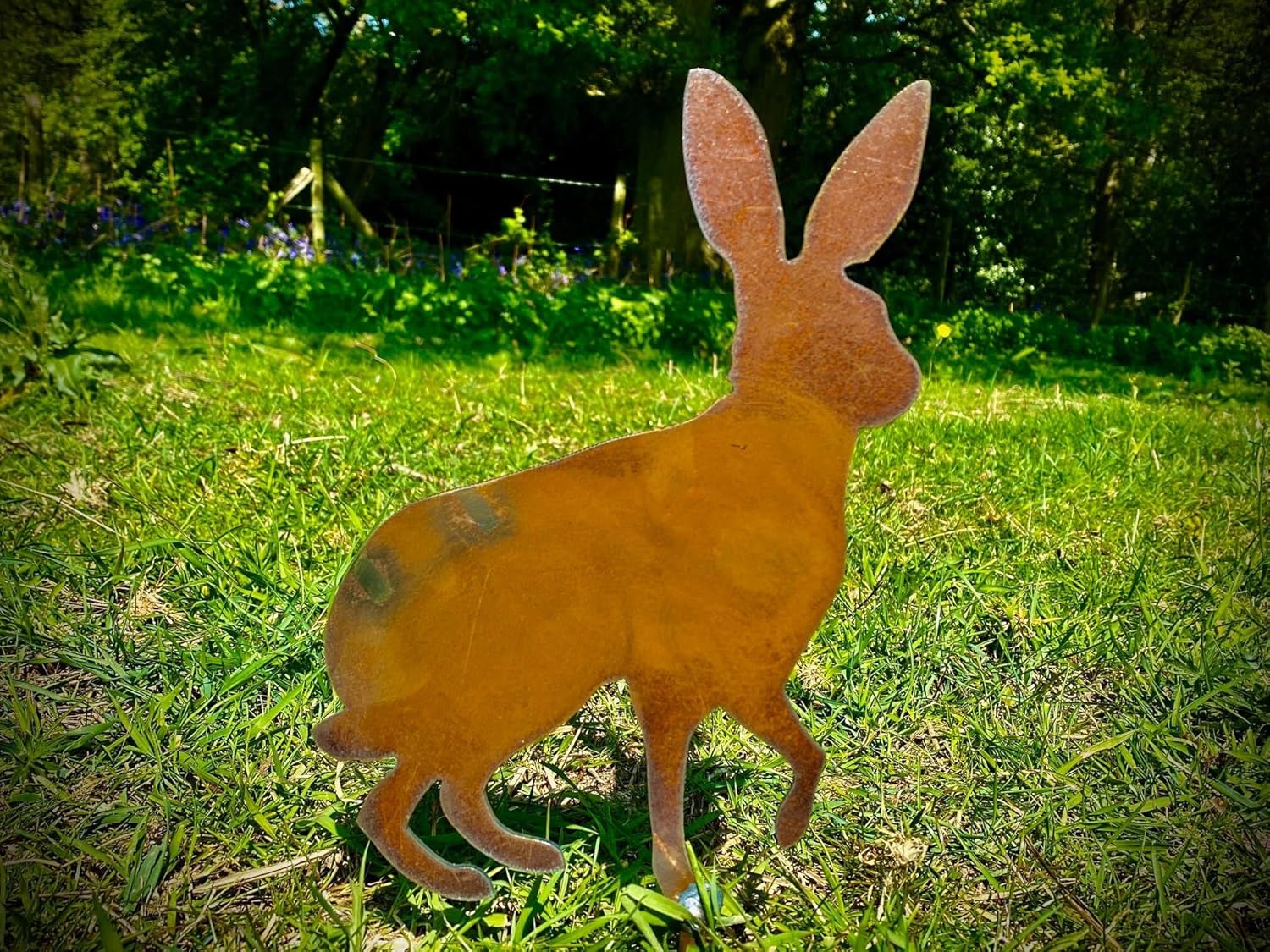 Exterior Rustic Metal Rabbit Hare Garden Stake Yard Art Flower Bed ...