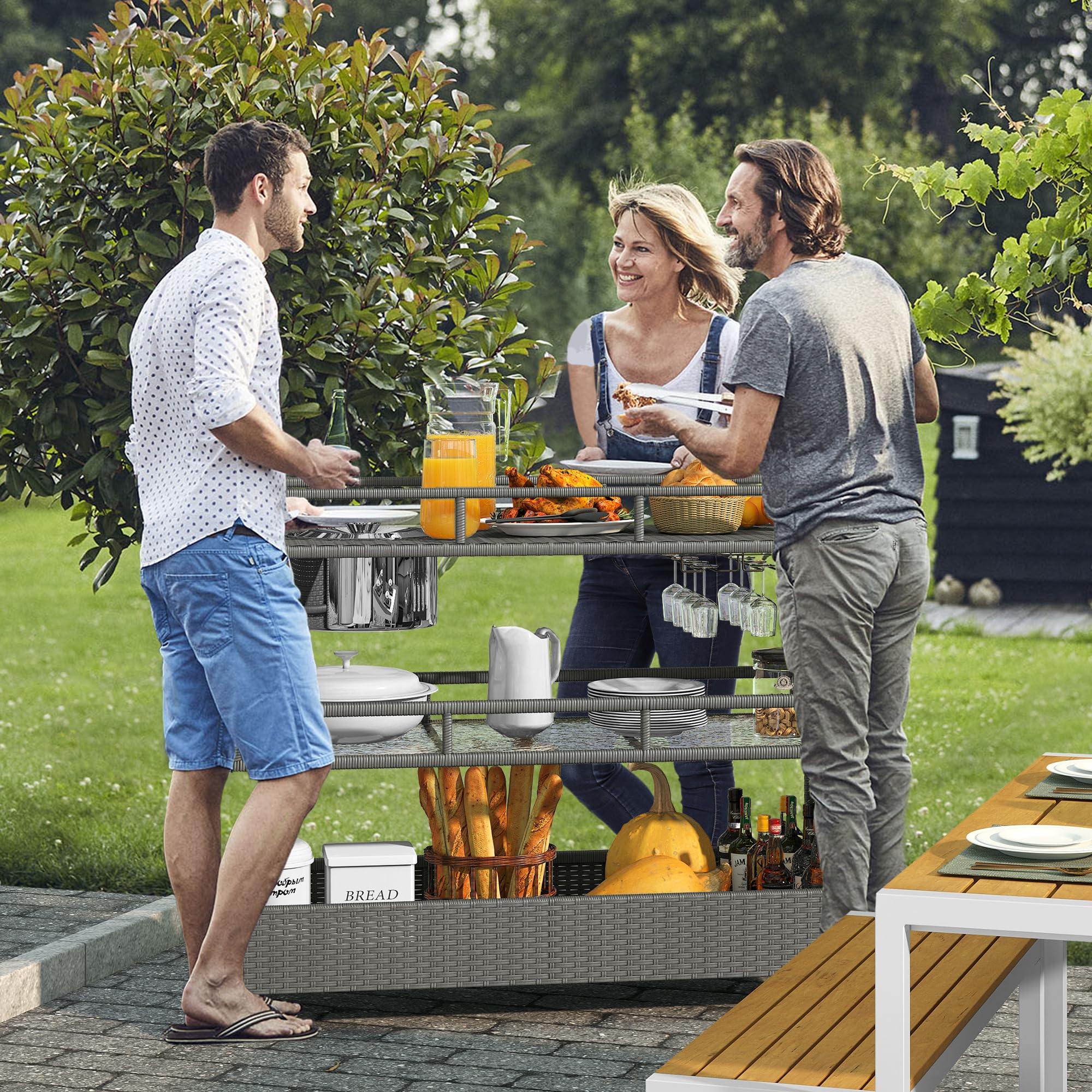 Snapklik.com : YITAHOME Portable Outdoor Wicker Bar Cart