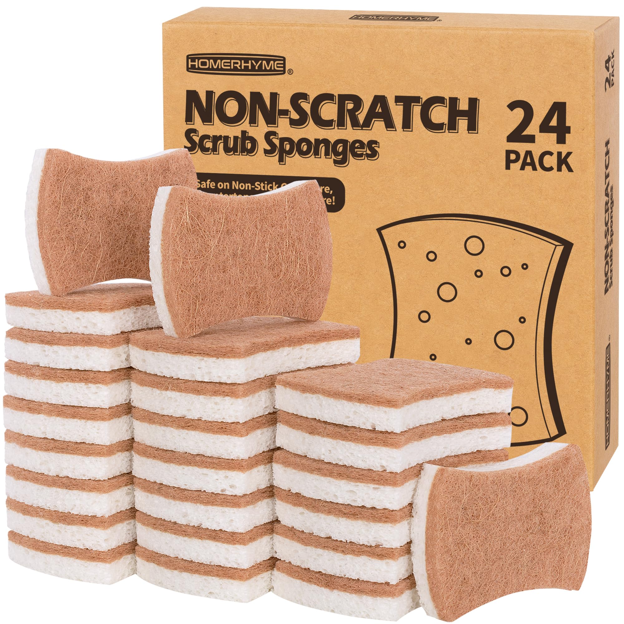 Amazon.com: HOMERHYME Natural Dish Sponge 24 Pack, Non-Scratch Scrub ...