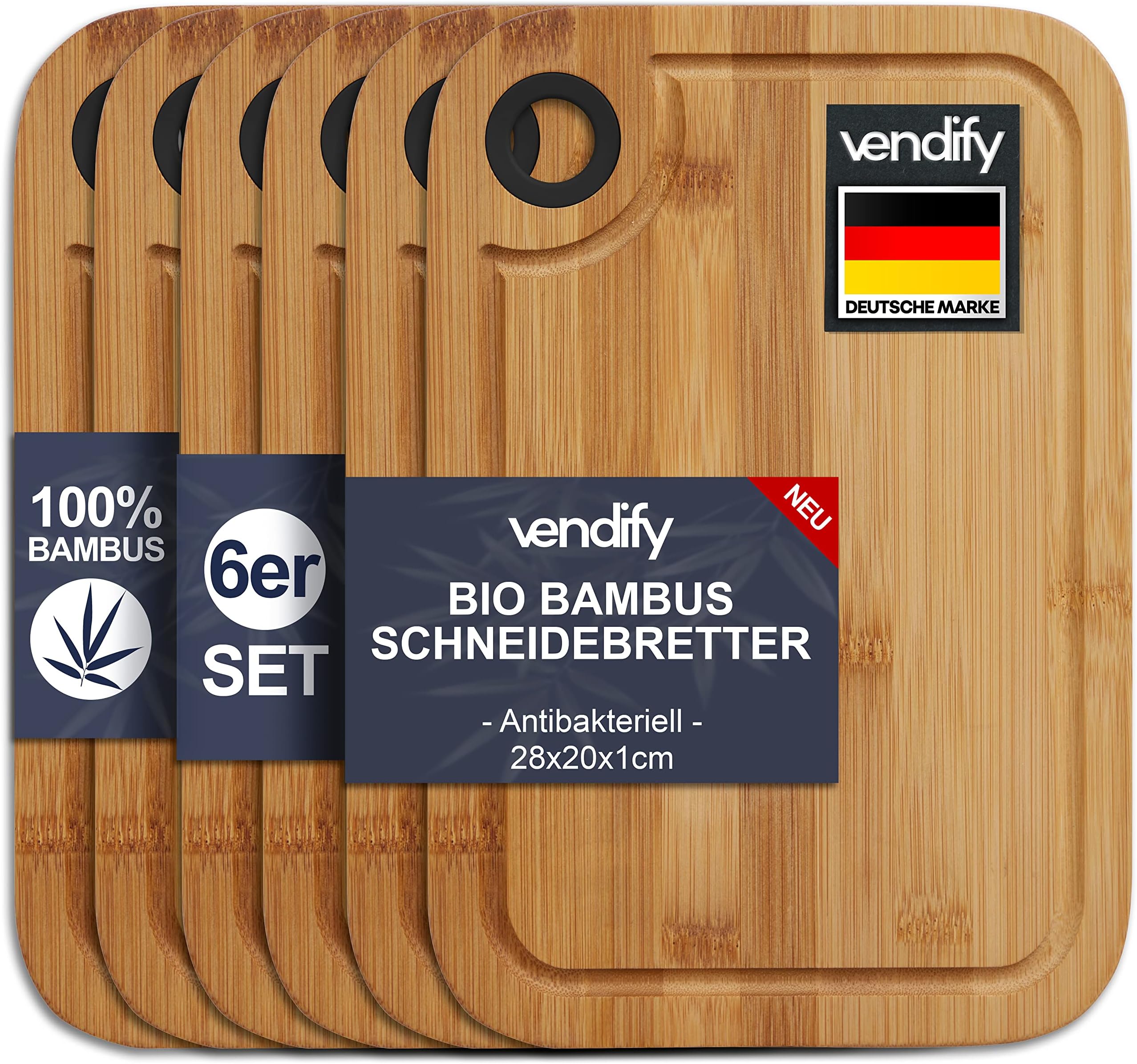 BAMBUMI Bambus Schneidebrett, Schnittfläche aus einem Stück Bambusholz ...
