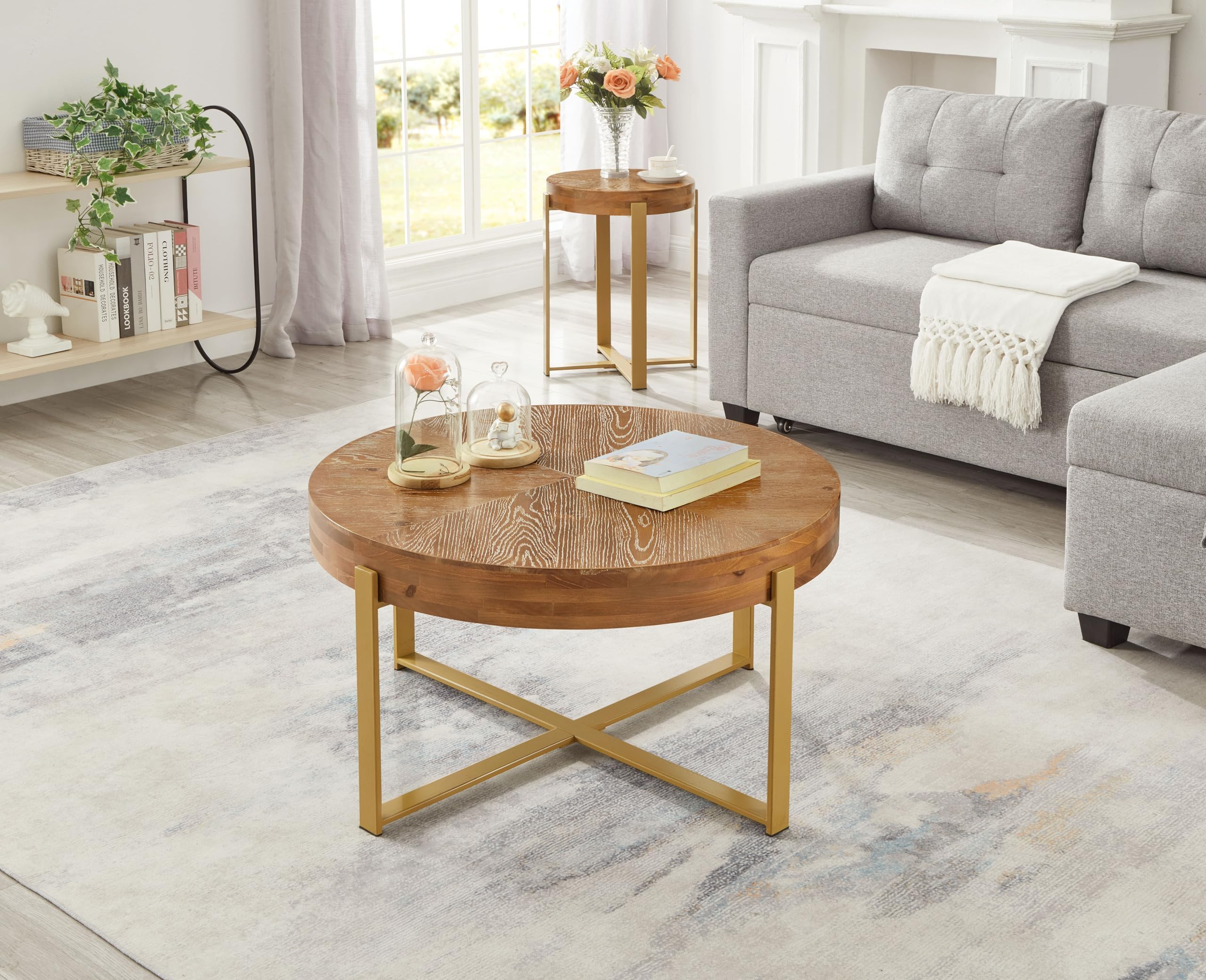 Amazon.com: Savonnerie Round Coffee Table, Wood Top and Gold Painting ...