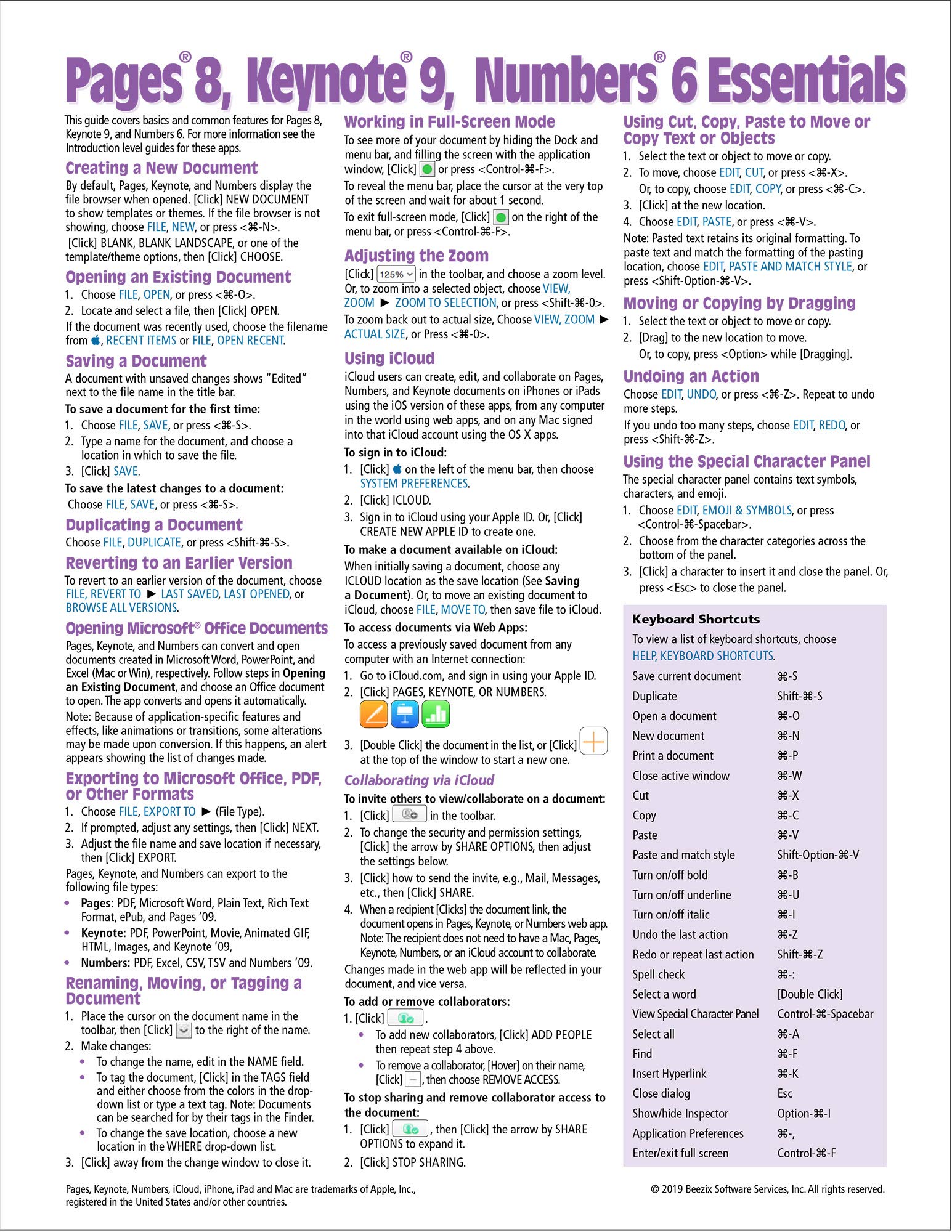 Pages 8, Keynote 9, & Numbers 6 for Mac Essentials Quick Reference ...