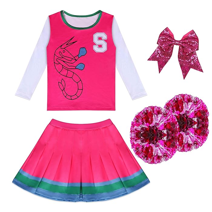 Buy Cheerleader Costume for Girls Rose Dress Two Cheerleader Pom Poms ...