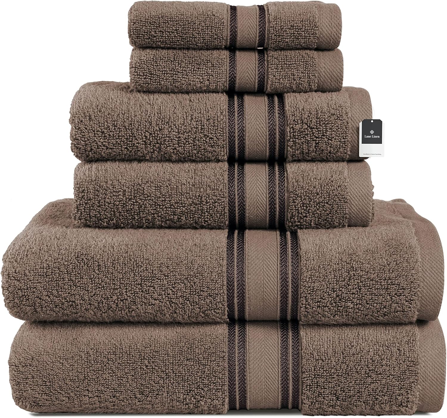 LANE LINEN Luxury Bath Towels Set - 6 Piece 100% Cotton Bathroom Shower ...
