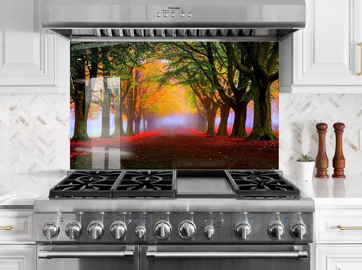 Myphotostation.com 30x30''Tempered Glass Pink Forest Backsplash Design ...