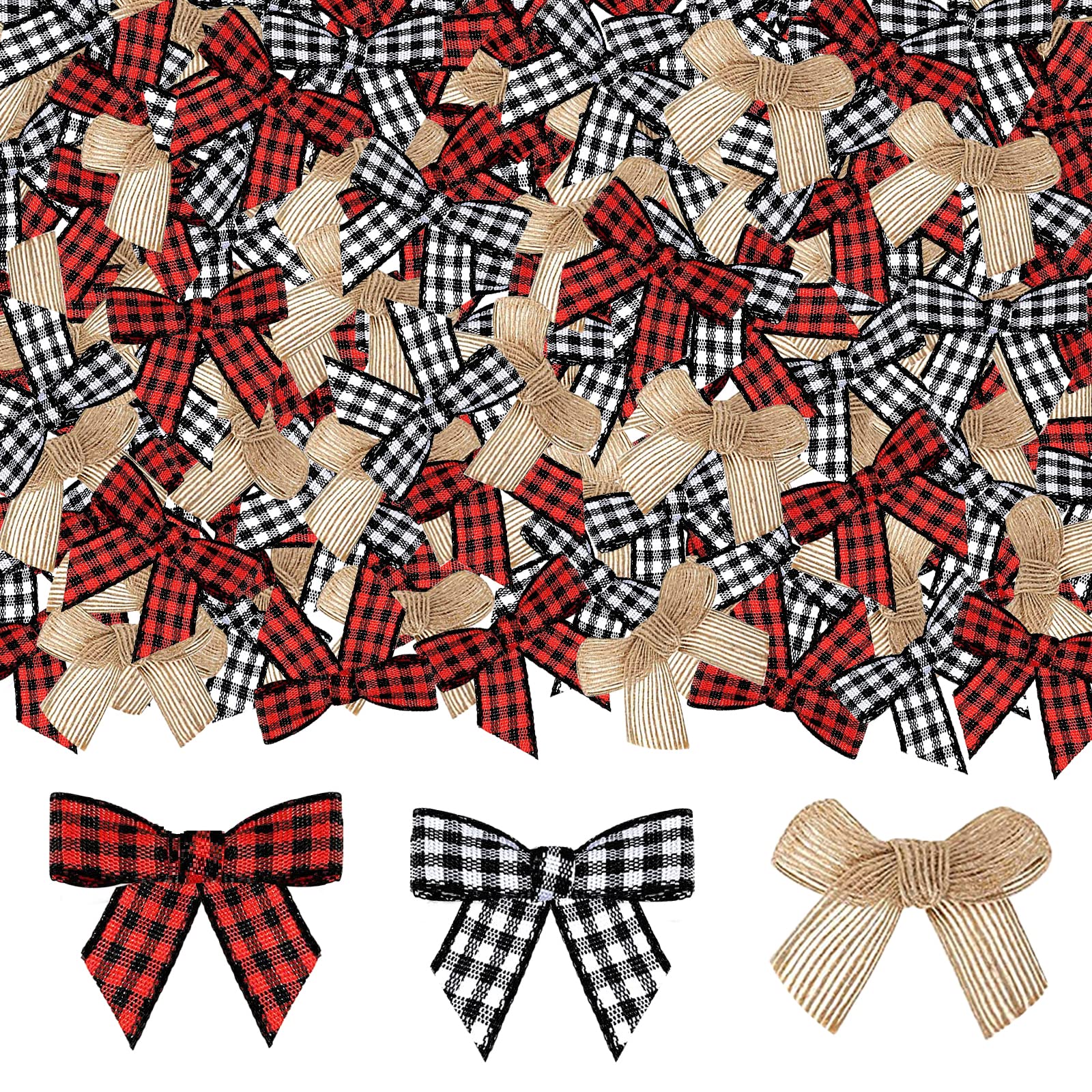 Amazon.com: JOICEE 120pcs Christmas Mini Burlap Bow Buffalo Plaid Bow ...