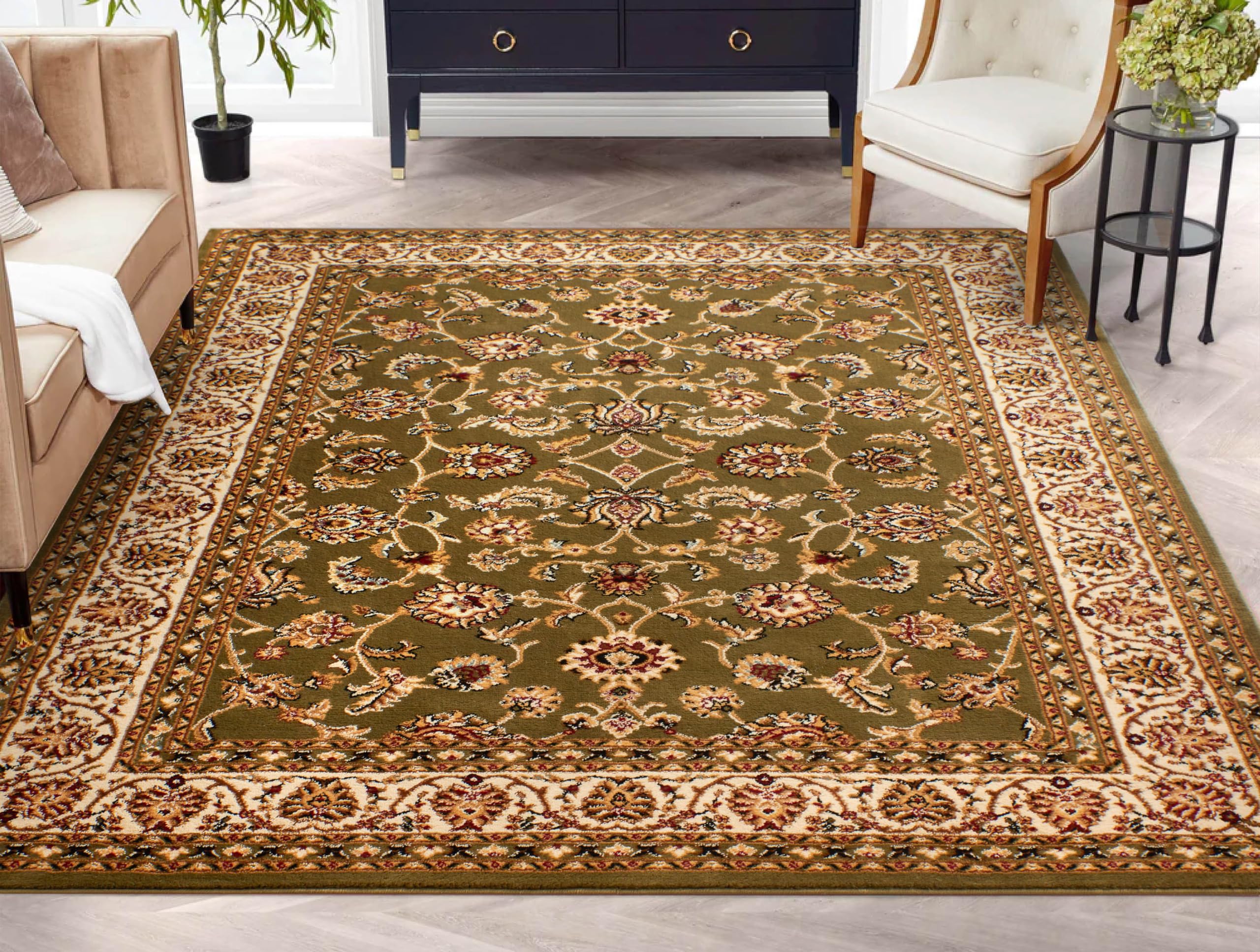 Noble Sarouk Green Persian Floral Oriental Formal Traditional Area Rug ...